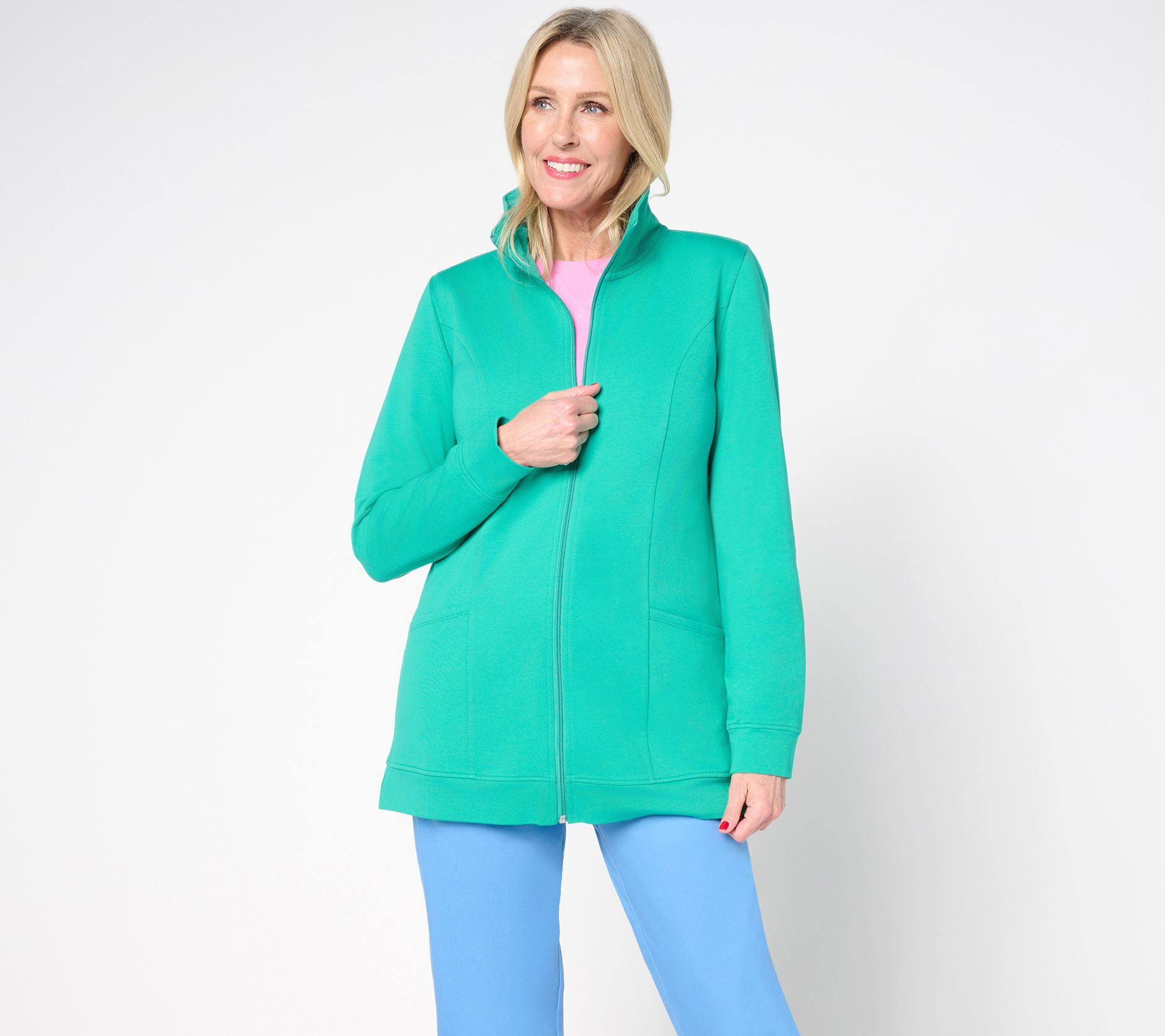 Denim & Co. EasyWear French Terry Zip Front Tunic Jacket - QVC.com