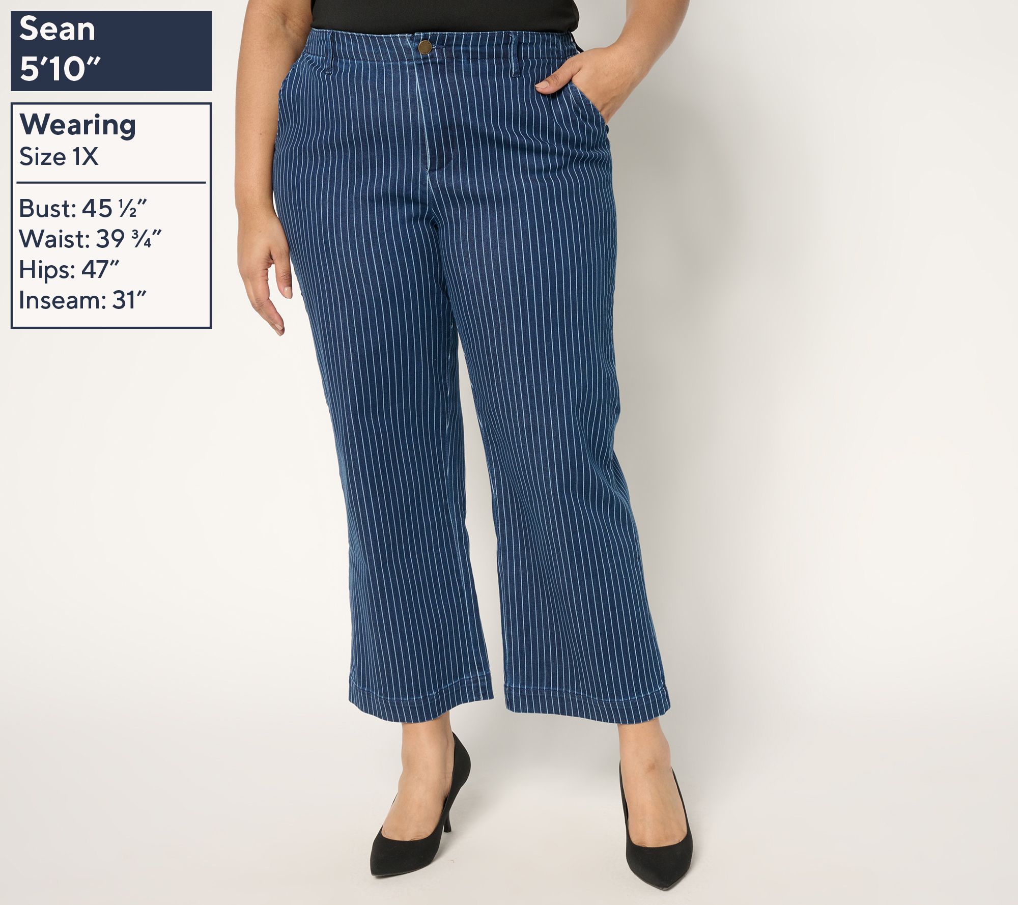 Joan Rivers Petite Luxe Vintaged Pinstripe Denim Ankle Pant -Dnm - QVC.com