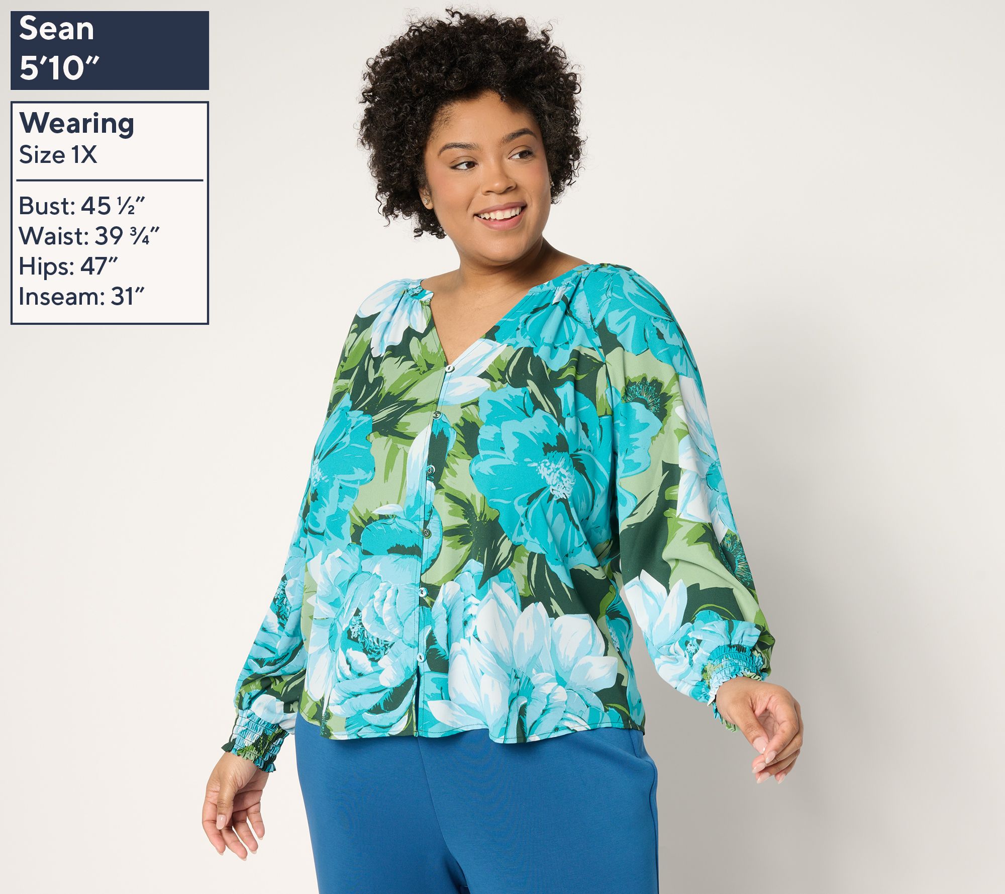 BEAUTIFUL by Lawrence Zarian Printed Blouson Sleeve Blouse - QVC.com