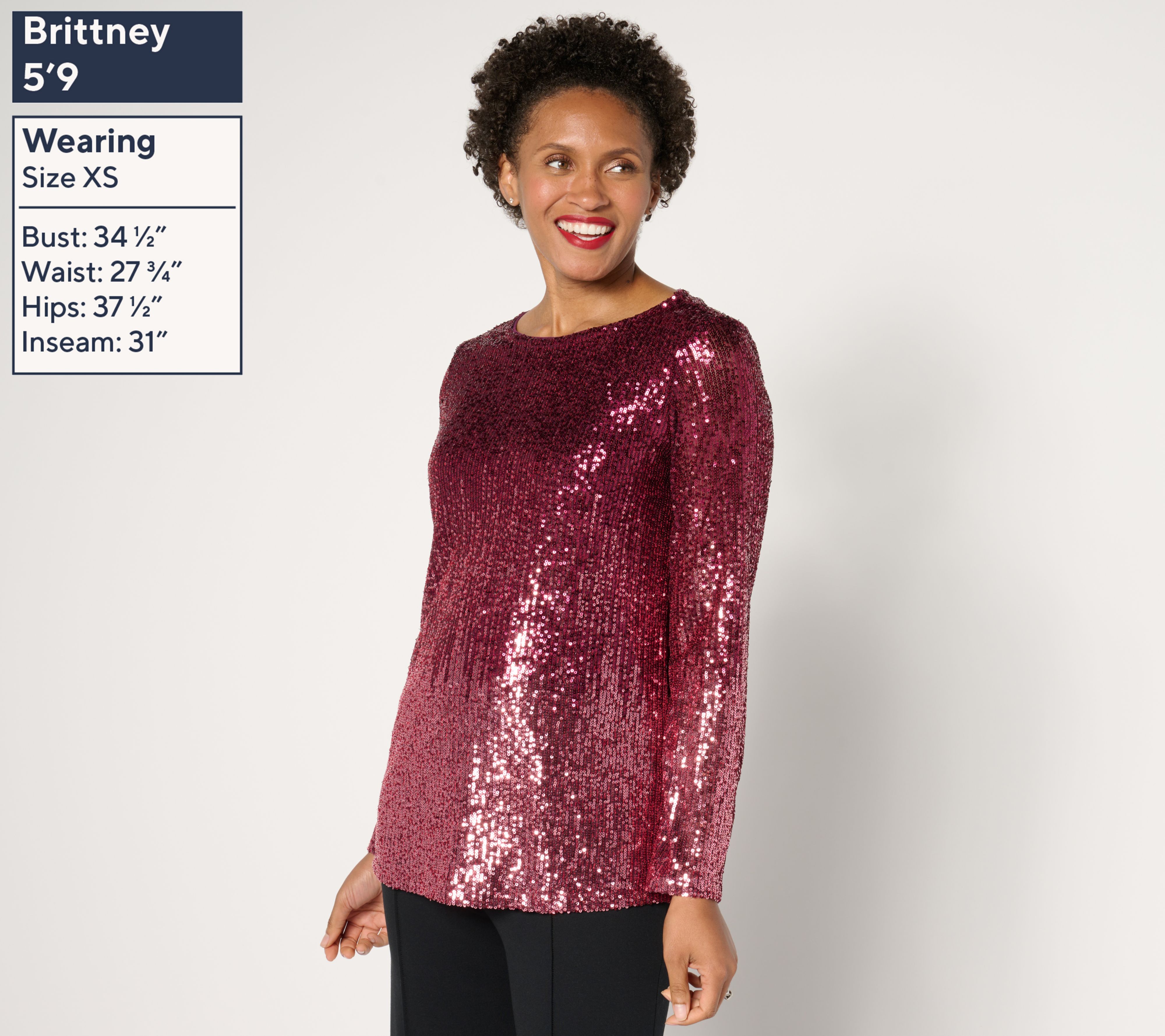 "As Is" Susan Graver Occasion Ombre Sequin Long Sleeve Top - QVC.com