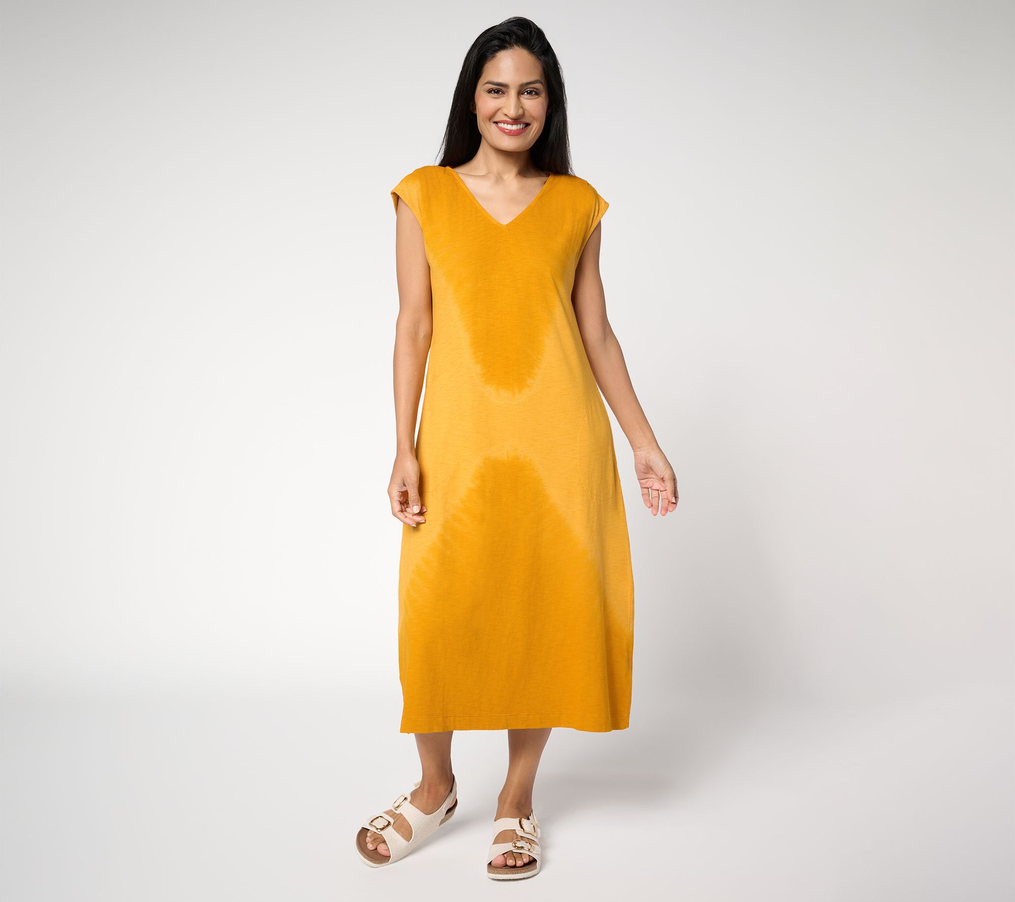 "As Is" LOGO by Lori Goldstein Reg 100% Cotton Tie Dye Midi Dress - QVC.com