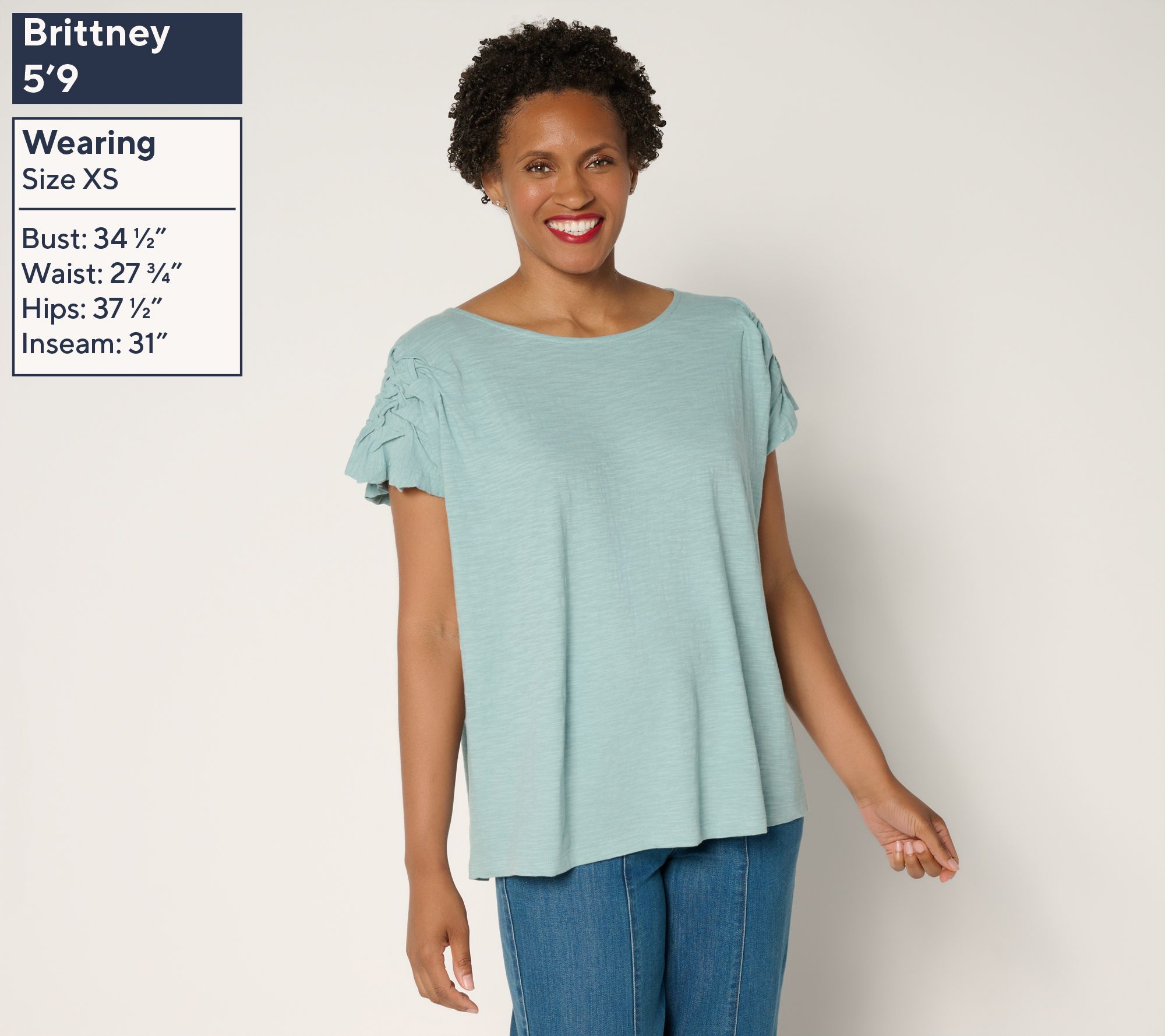"As Is" LOGO by Lori Goldstein 100% Cotton Braided Sleeve Top - QVC.com