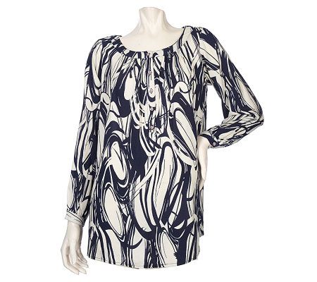 Susan Graver Printed Challis Tunic Top with Rhinestone Buttons - QVC.com