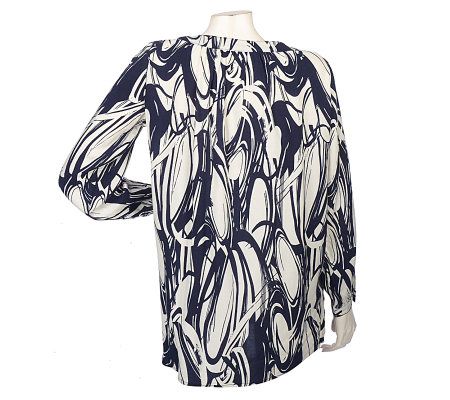 Susan Graver Printed Challis Tunic Top with Rhinestone Buttons - QVC.com