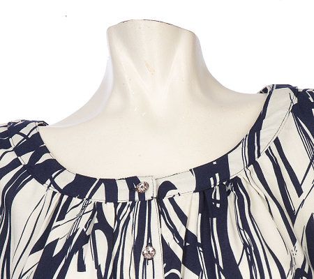 Susan Graver Printed Challis Tunic Top with Rhinestone Buttons - QVC.com