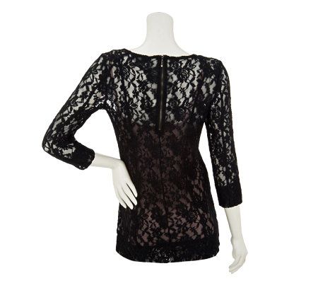 Edge by Jen Rade Allover Lace Long Sleeve Top with Cami - QVC.com