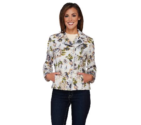 Isaac Mizrahi Live! Floral Printed Knit Motorcycle Jacket - QVC.com