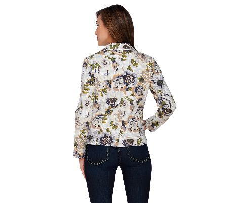 Isaac Mizrahi Live! Floral Printed Knit Motorcycle Jacket - QVC.com