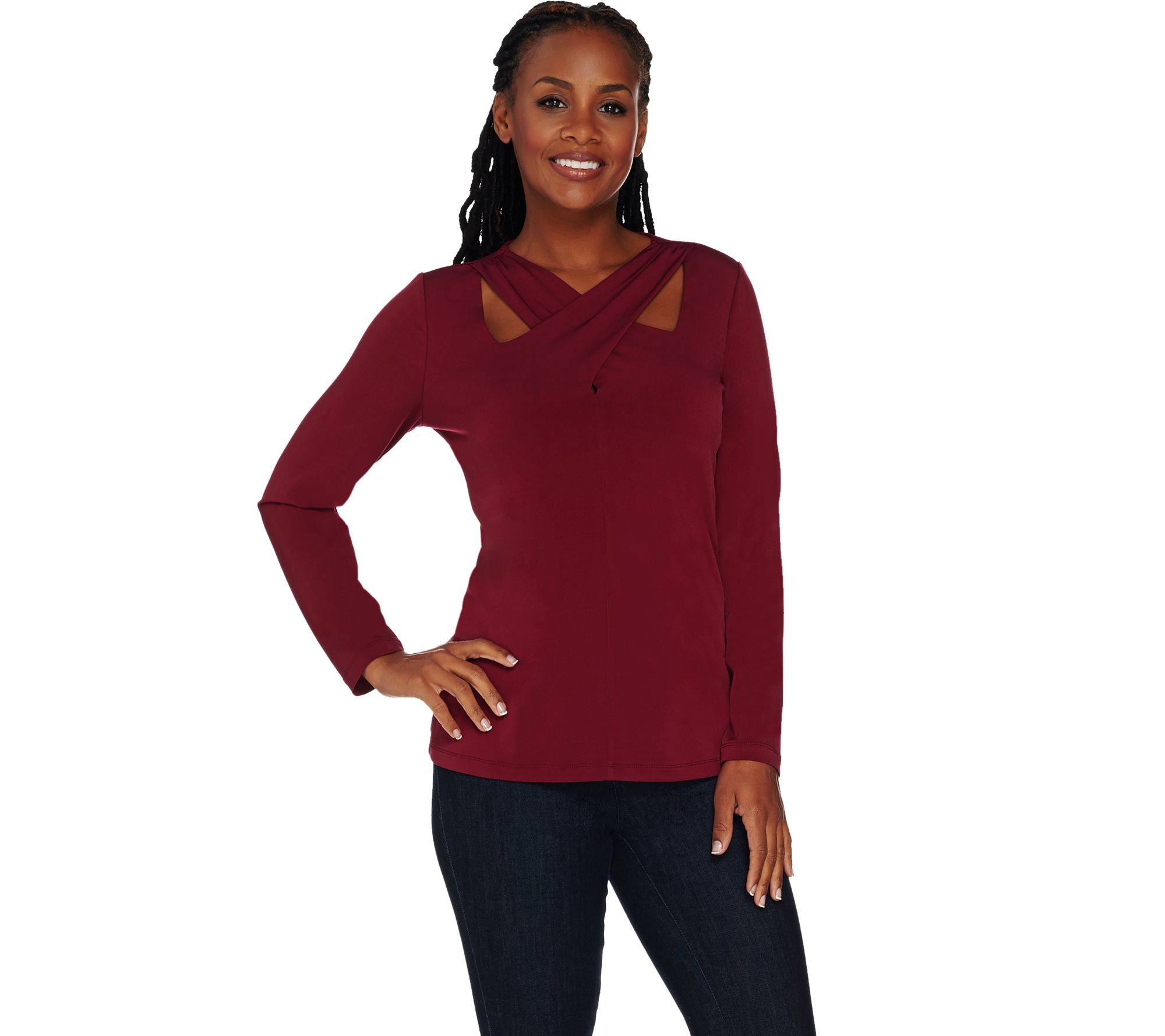 "As Is" Susan Graver Liquid Knit Crossover Neck Top - QVC.com