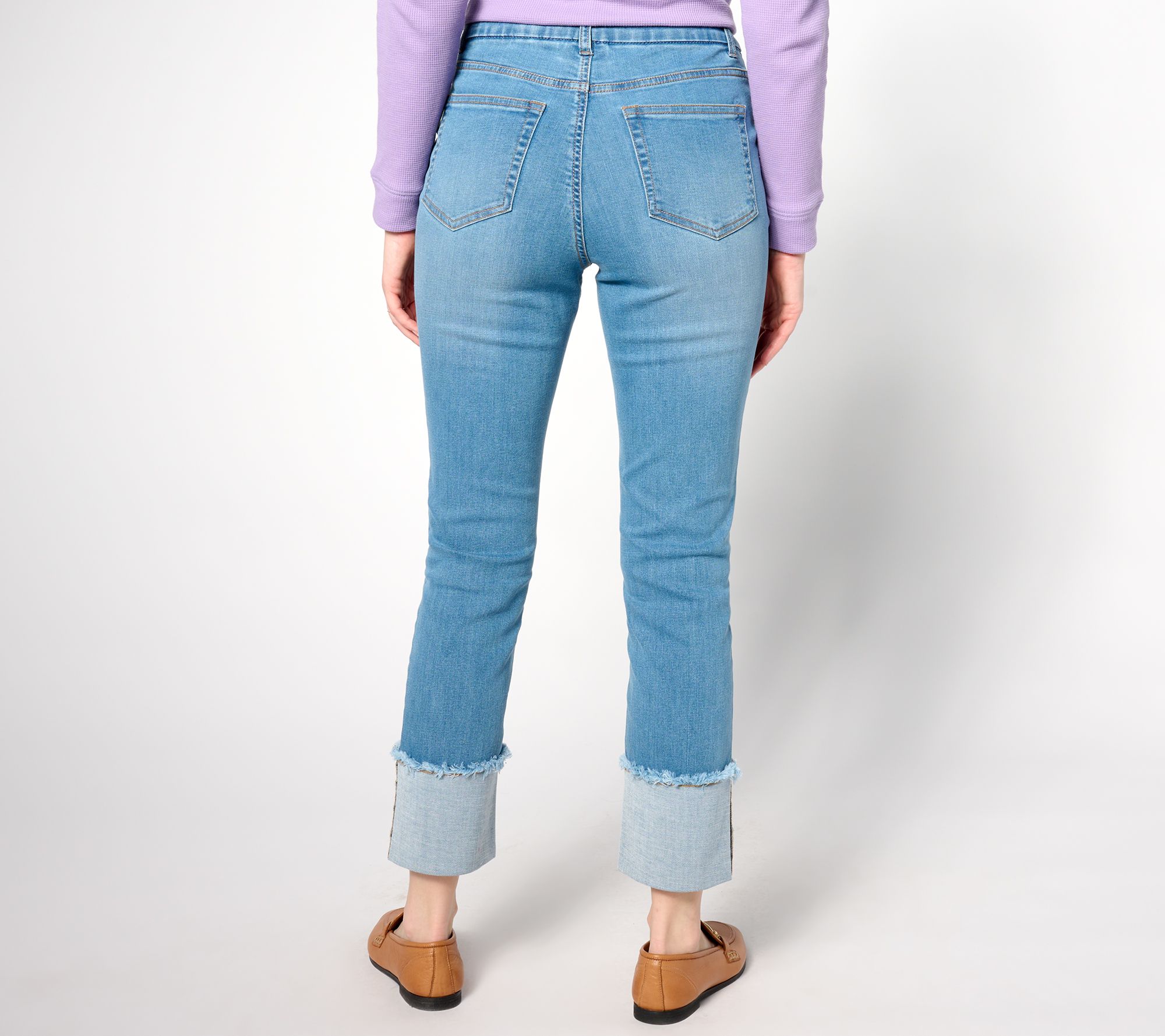 Denim & Co. Easy Stretch Petite Straight Leg Cuffed Jean - QVC.com