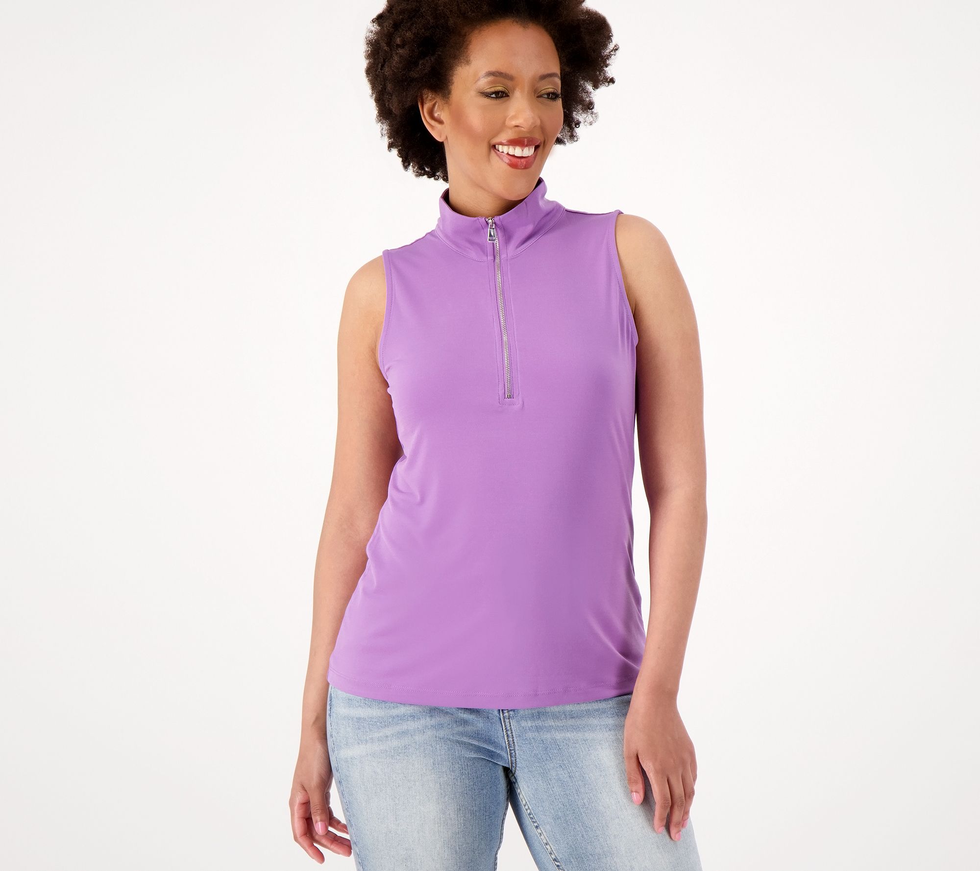 As Is Susan Graver Liquid Knit Sleeveless Half Zip Top