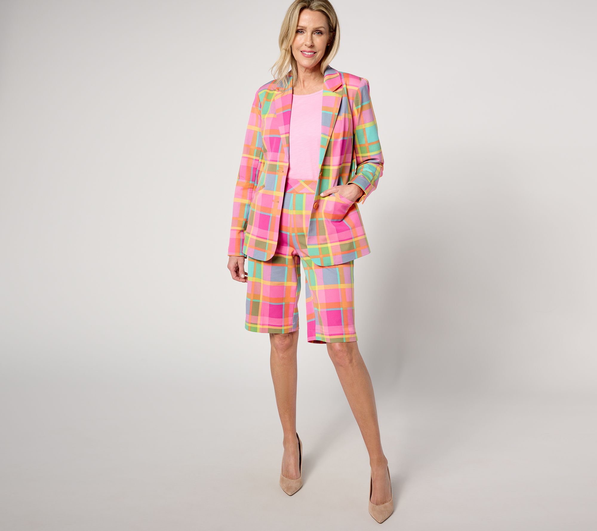 Isaac Mizrahi Live! 24/7 Stretch Plaid Blazer with Pockets - QVC.com