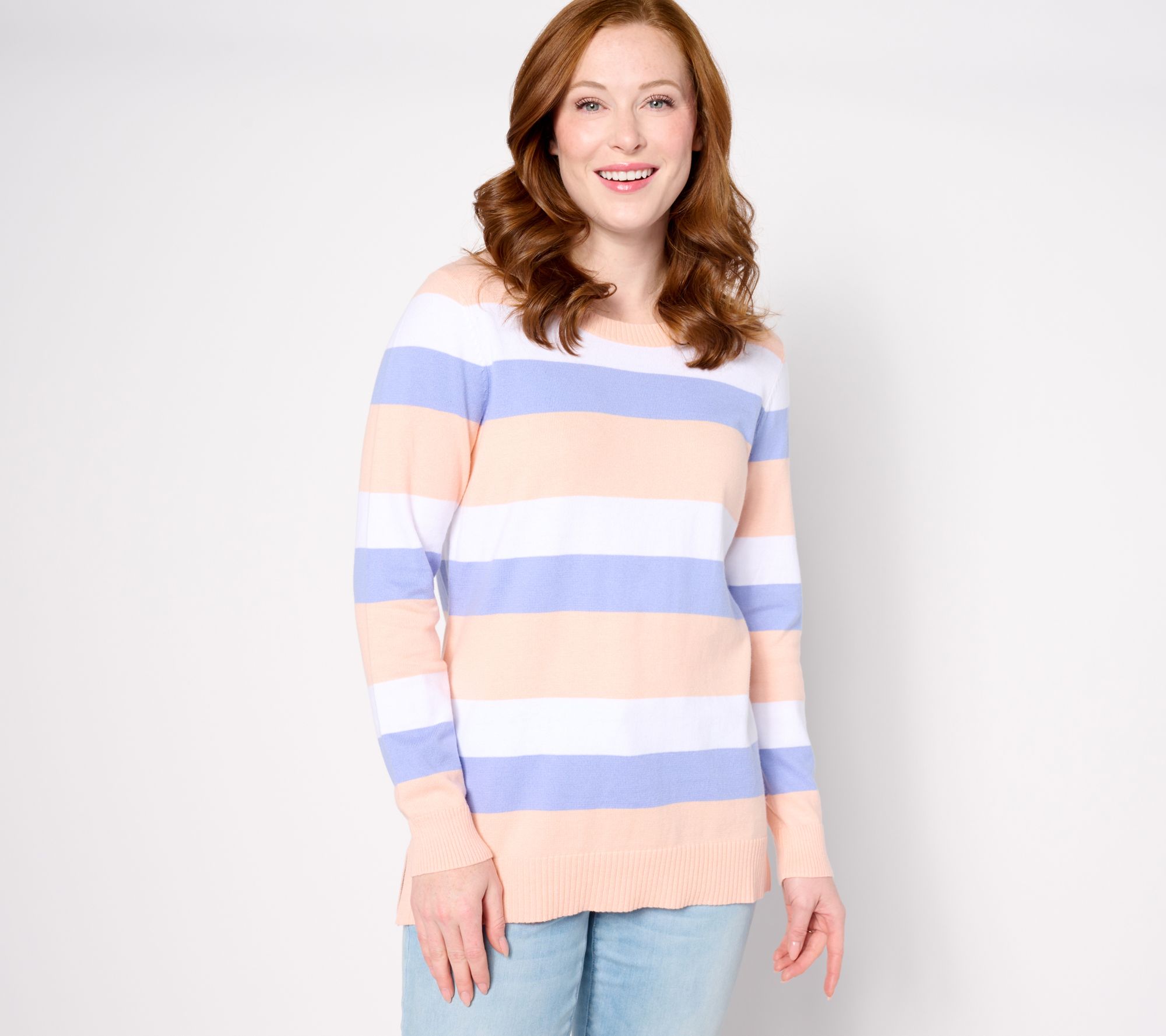 Denim & Co. Round Neck Striped Sweater - QVC.com