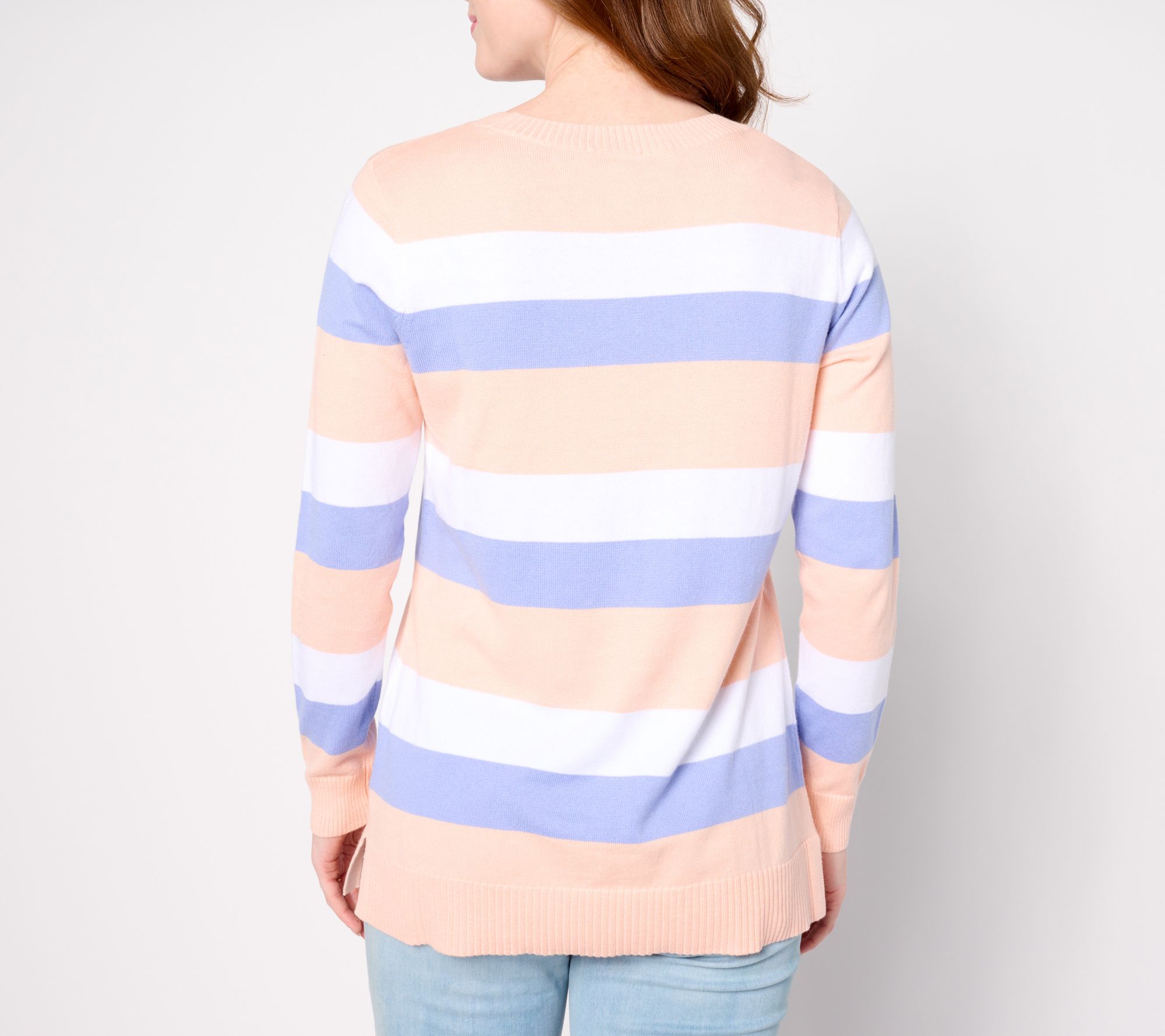 Denim & Co. Round Neck Striped Sweater - QVC.com