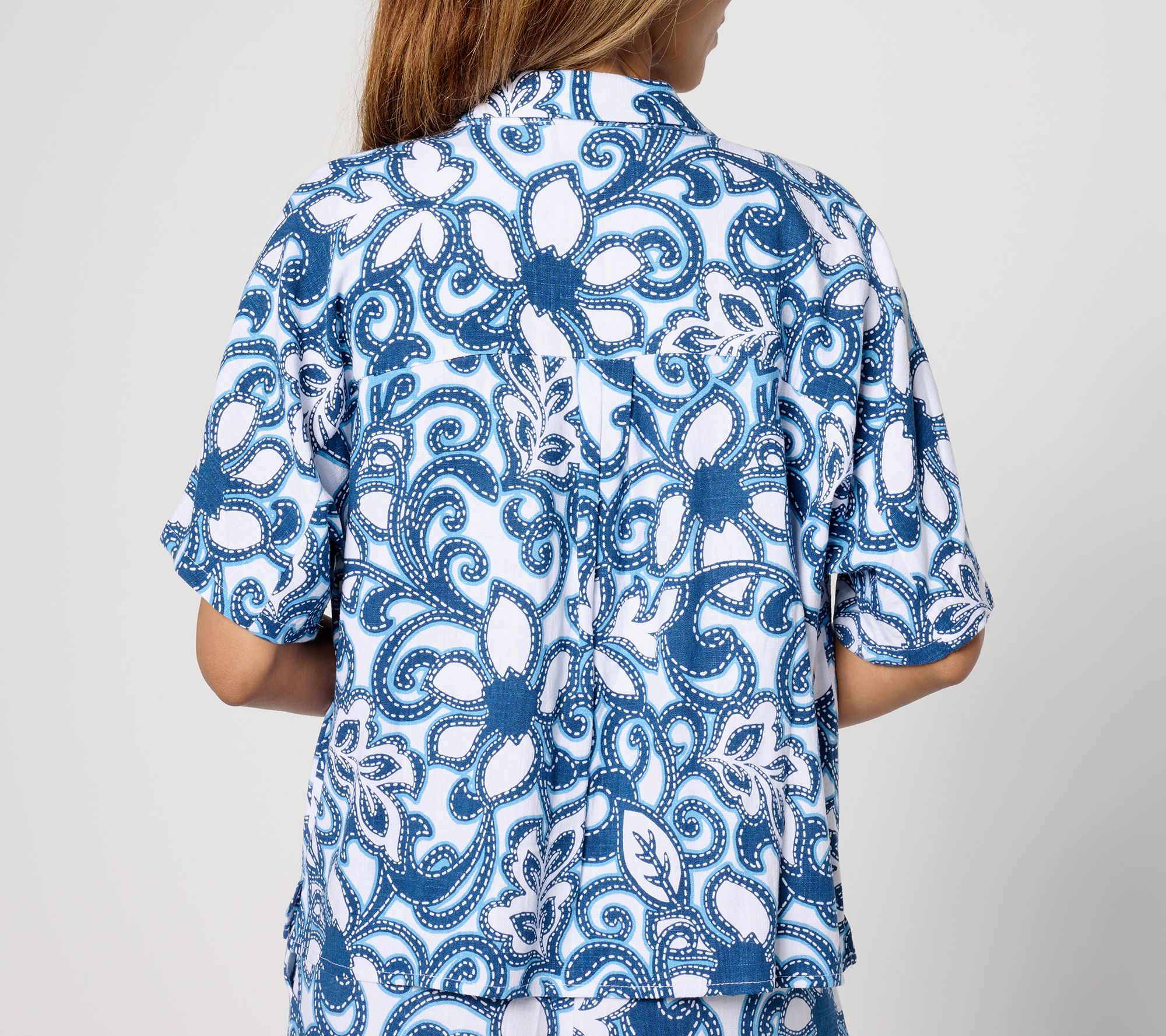 "As Is" Susan Graver PURE Printed Linen Blend Elbow Sleeve Shirt - QVC.com