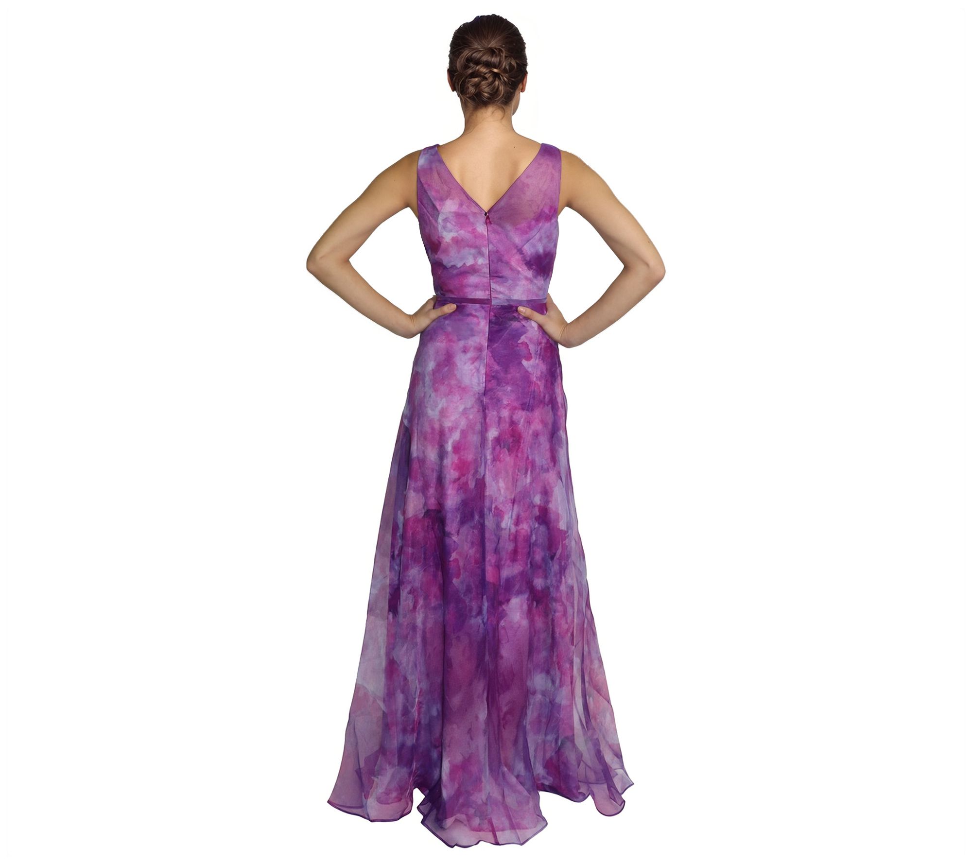 Rene by Rene Ruiz Collection Printed Organza V-Neck Gown - QVC.com