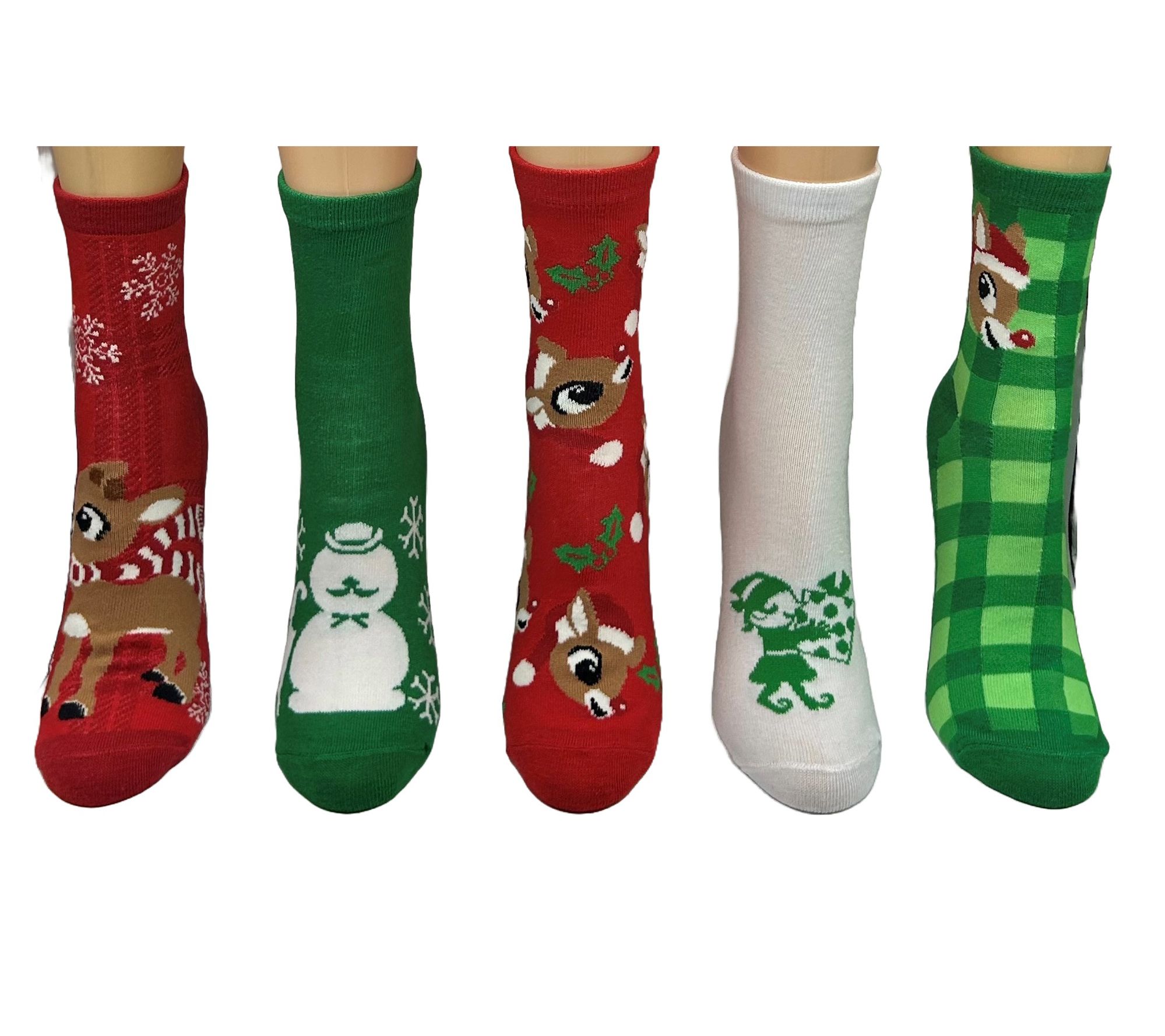 Ladies' Rudolph Set of 5 Holiday Crew Socks - QVC.com