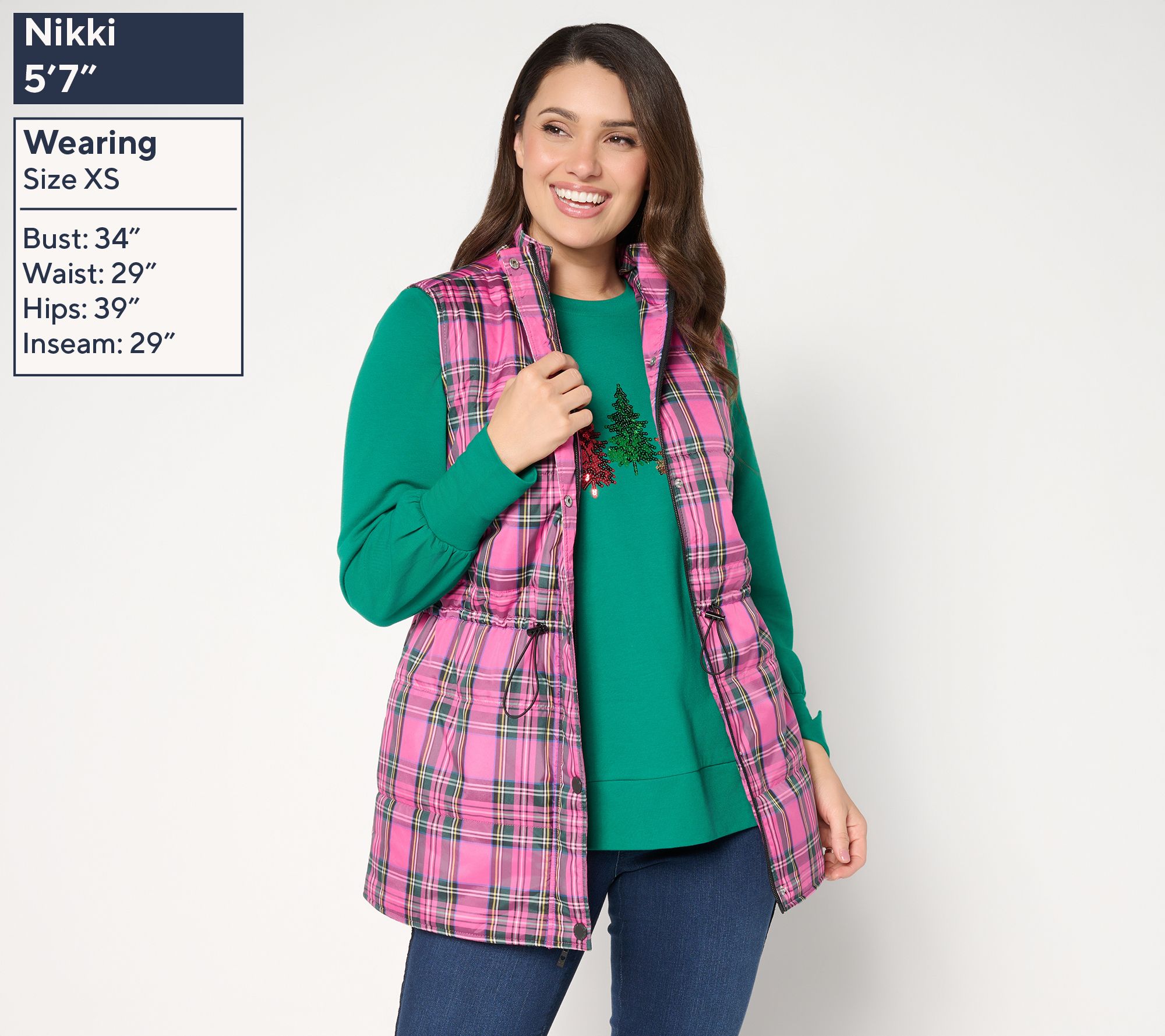 Jingle Belles by Kim Gravel Tartan Regular Cinch Waist Vest - QVC.com