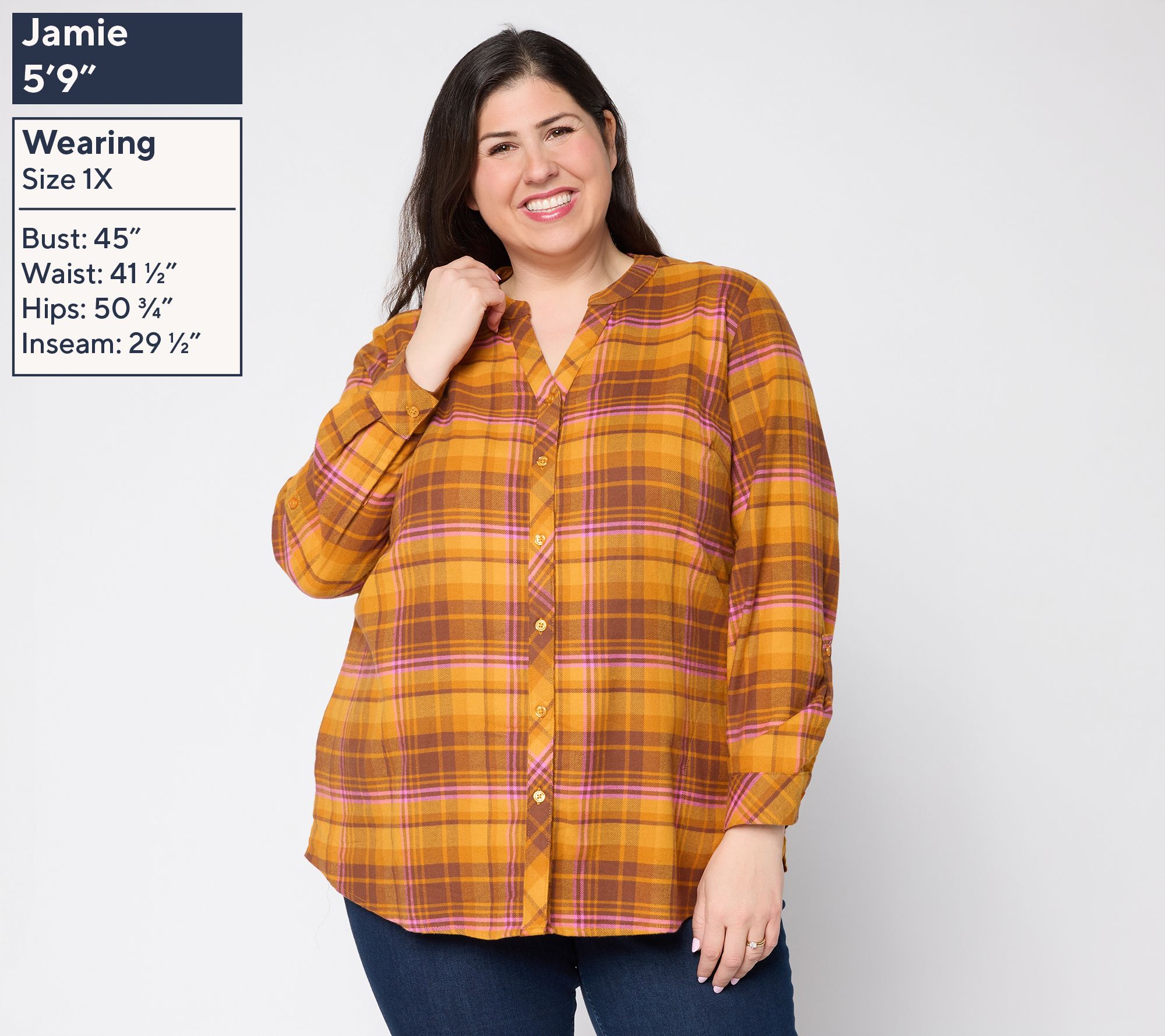 Joan Rivers Double Brushed Flannel Boyfriend Roll-Tab Shirt - QVC.com