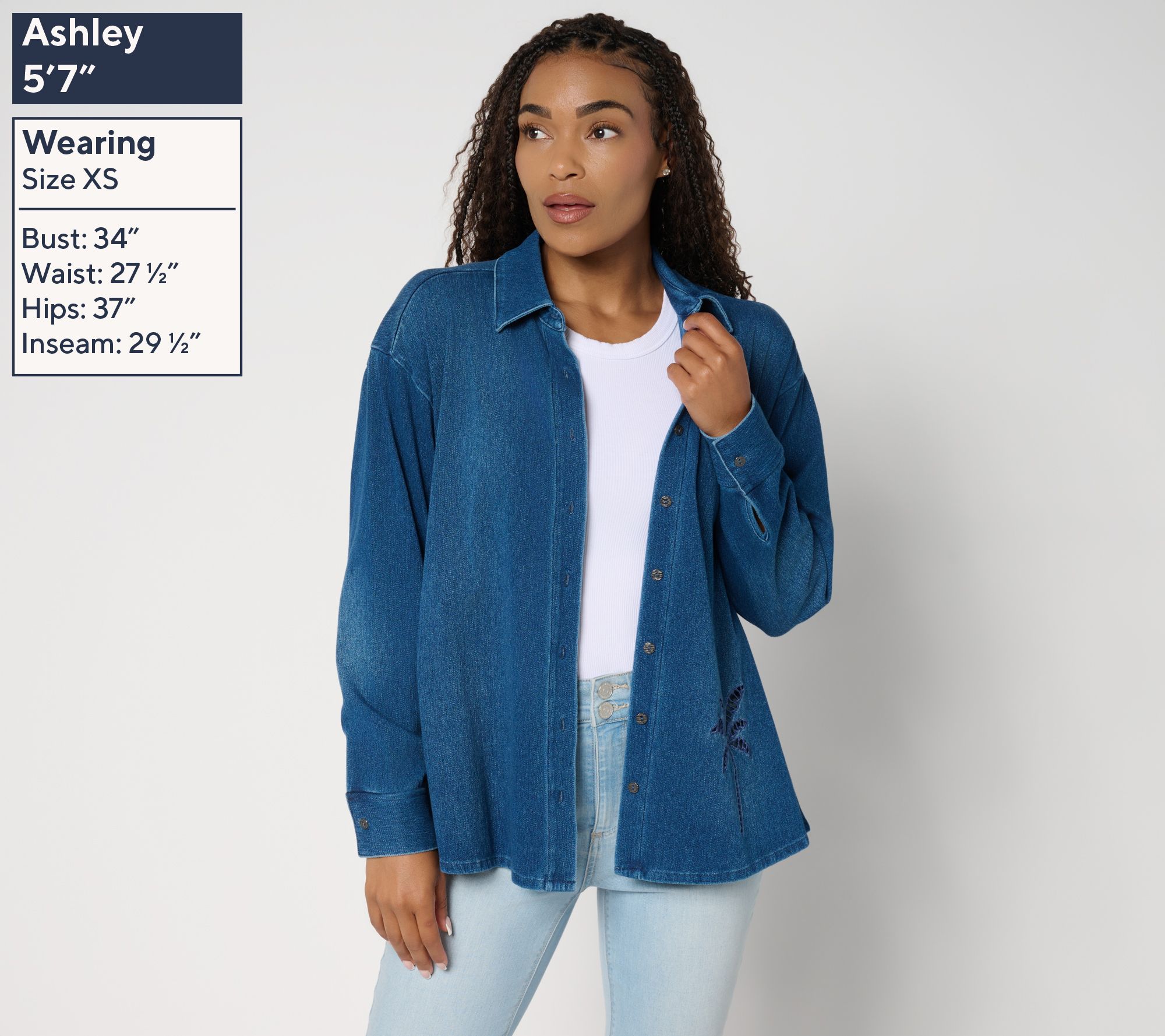 "As Is" Attitudes by Renee Prime Stretch 2 Denim Button Shirt - QVC.com