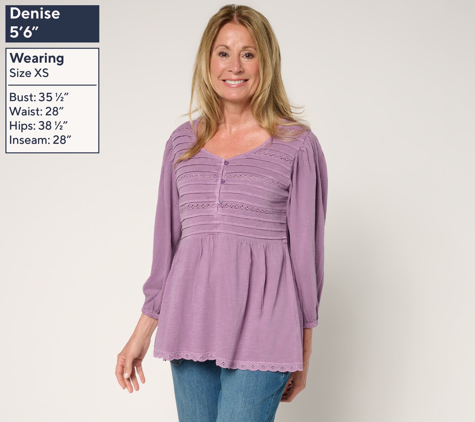 "As Is" LOGO by Lori Goldstein 100% Cotton Top with Pintucks - QVC.com