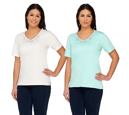 Quacker Factory Set of 2 Multicolor Sparkle & Shine Knit Tops - QVC.com