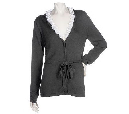 Dialogue Long Sleeve Cardigan with Detachable Ruffle Collar - QVC.com