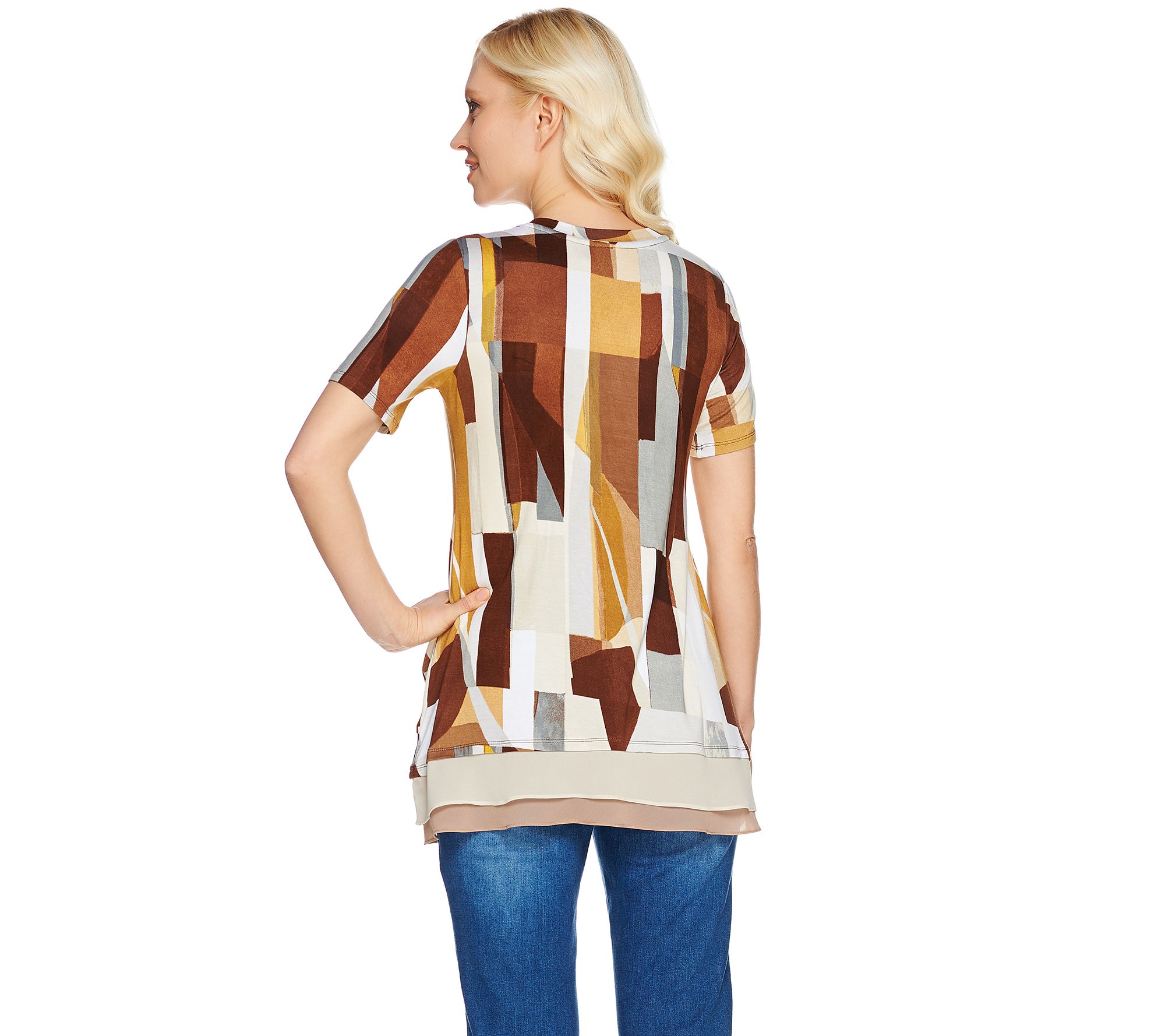 "As Is" LOGO by Lori Goldstein Printed Top w/ Pockets and Color-Block ...