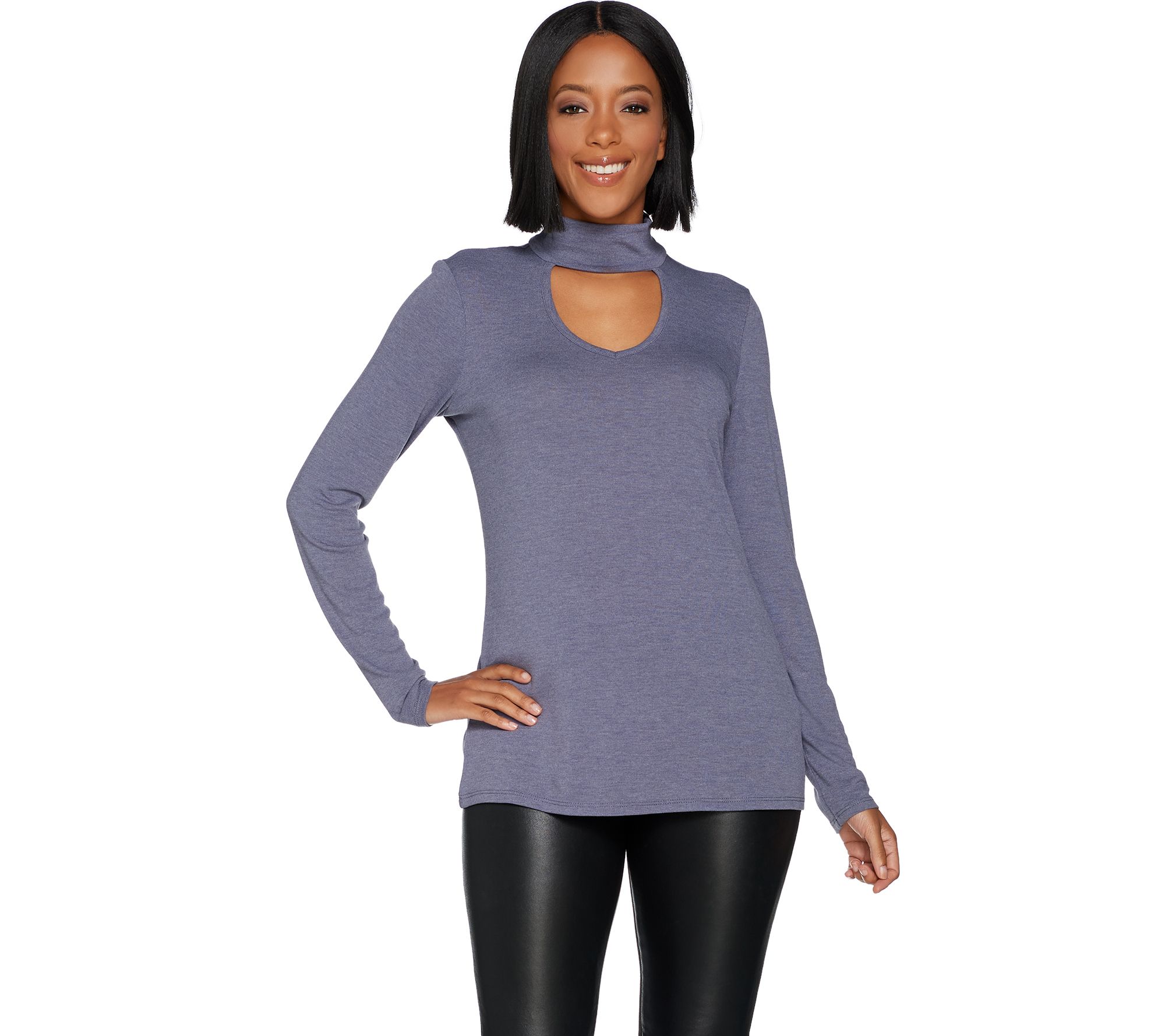 "As Is" Lisa Rinna Collection Long Sleeve Hacci Top w/Keyhole - QVC.com