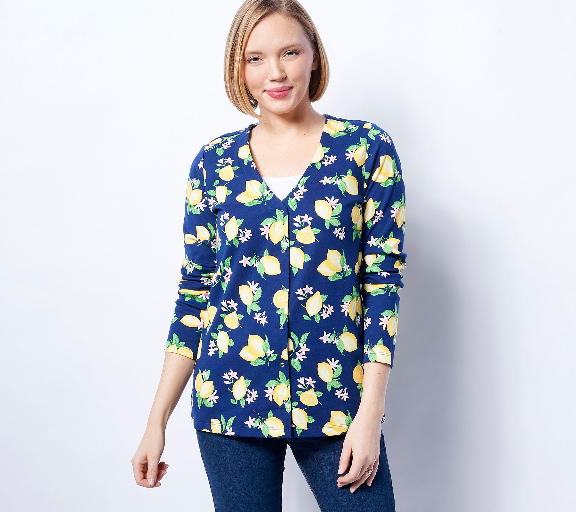 "As Is" Quacker Factory Springtime Printed Snap Front Cardigan - QVC.com