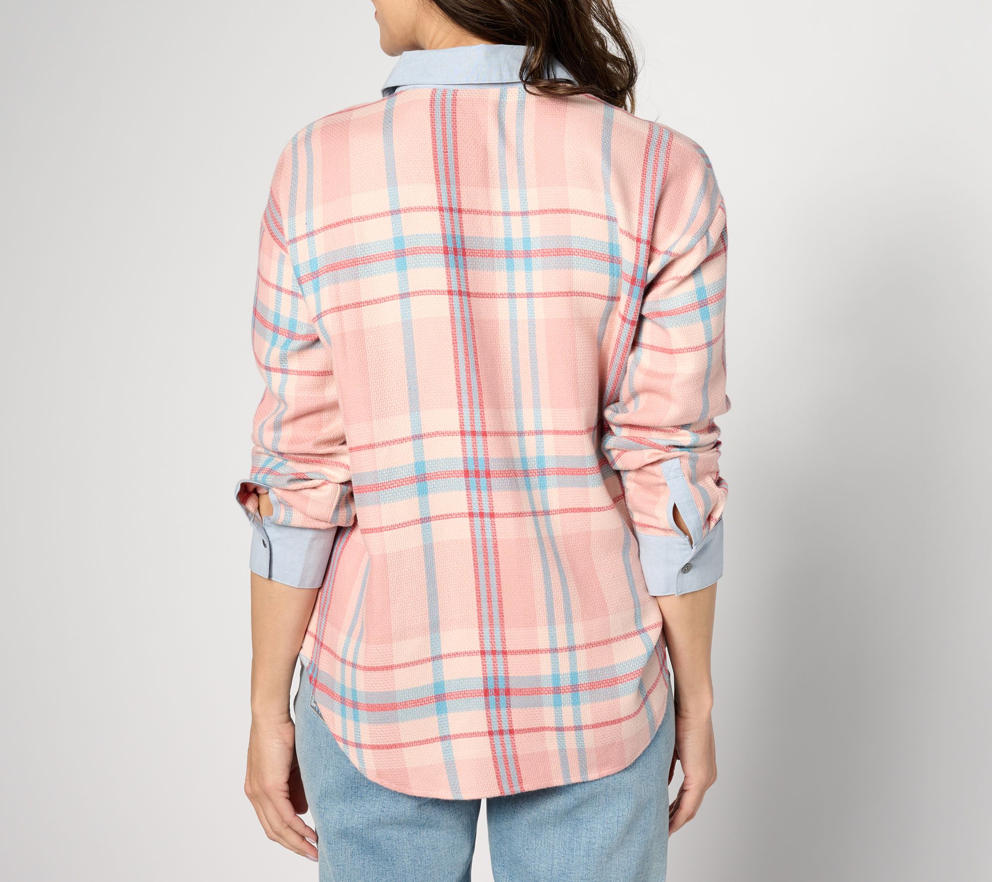 "As Is" Peace Love World Brushed Woven Plaid Waffle Top - QVC.com