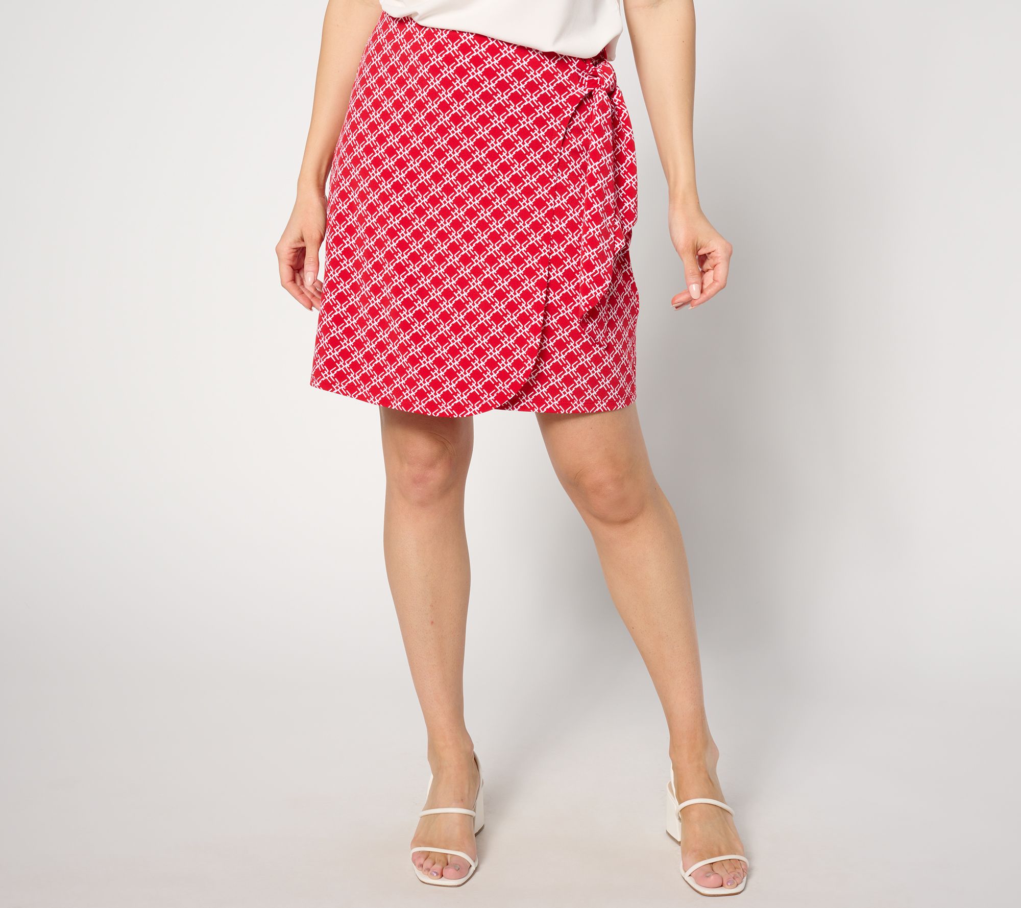 "As Is" Susan Graver Printed Liquid Knit Faux Wrap Skort w/ Tie Detail ...