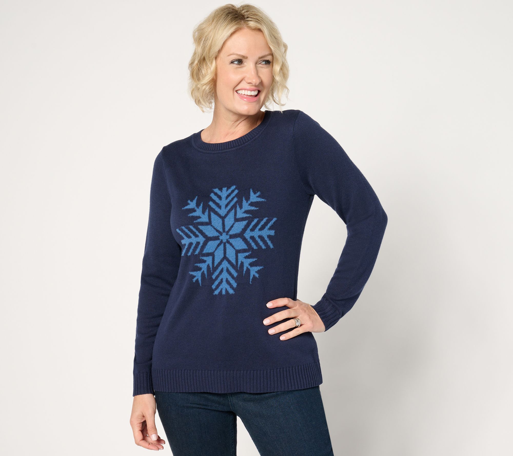 Joan Rivers Snowflake Intarsia Crewneck Sweater - QVC.com