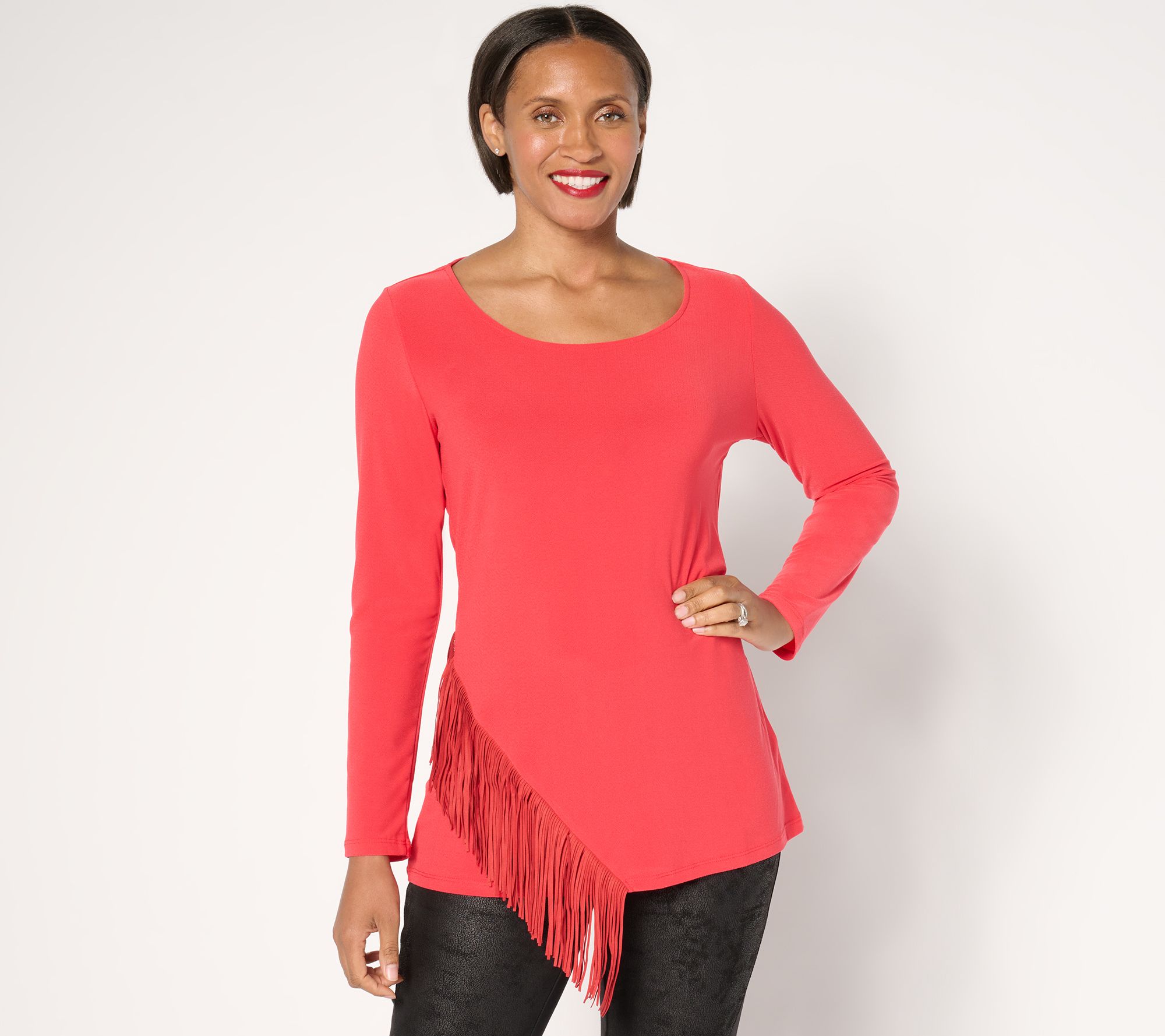"As Is" Attitudes by Renee Moss Crepe Fringe Top - QVC.com