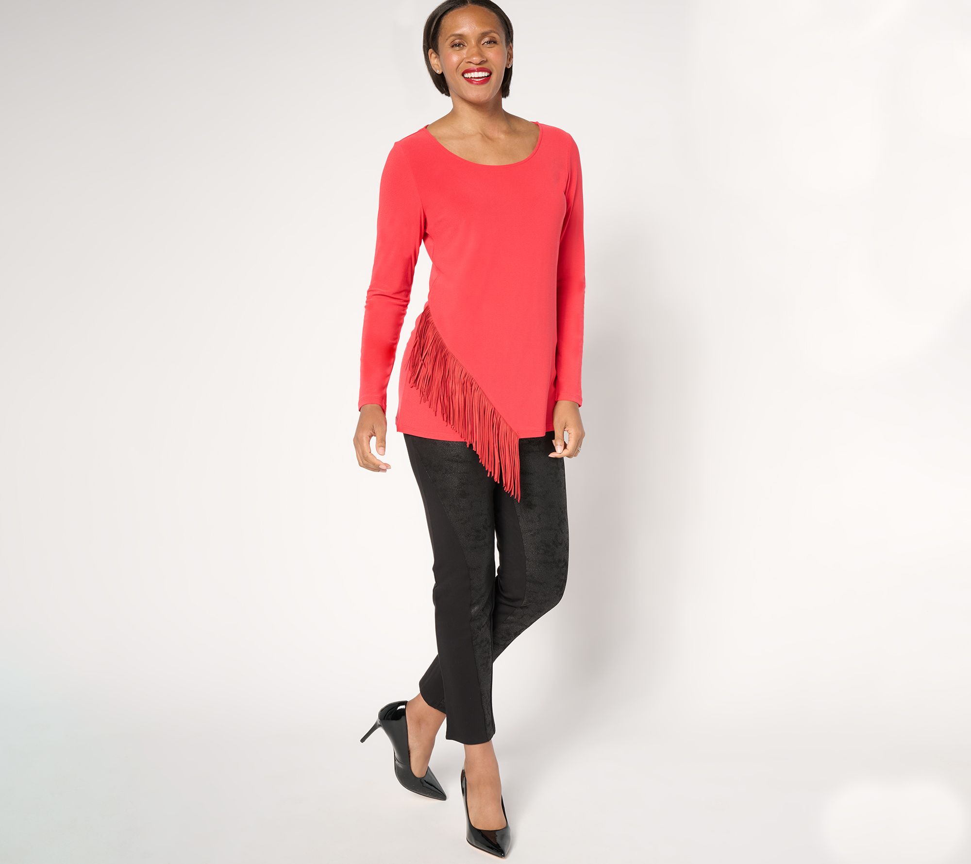 "As Is" Attitudes by Renee Moss Crepe Fringe Top - QVC.com