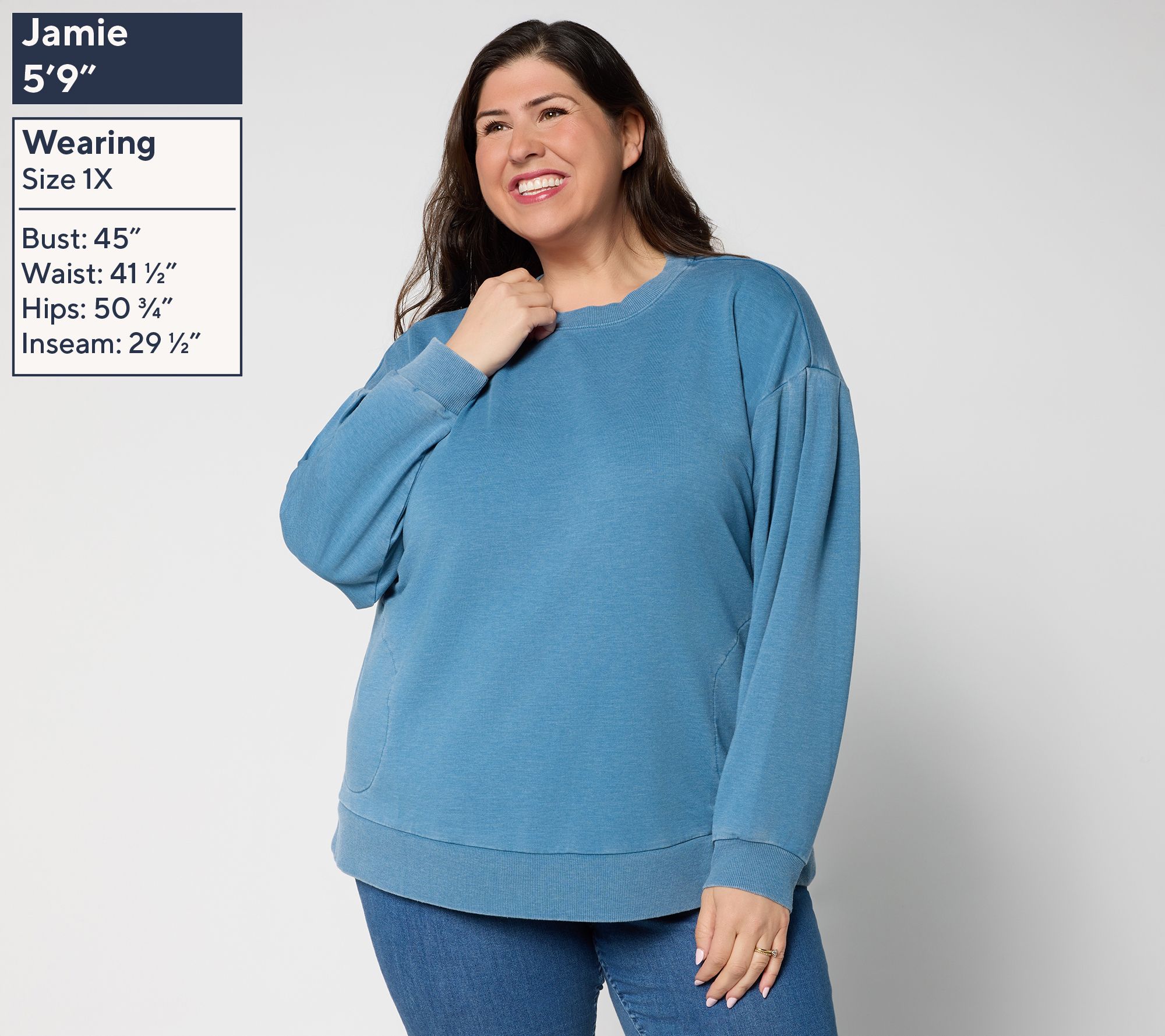 LOGO by Lori Goldstein French Terry Pleat-Detail Sweatshirt - QVC.com