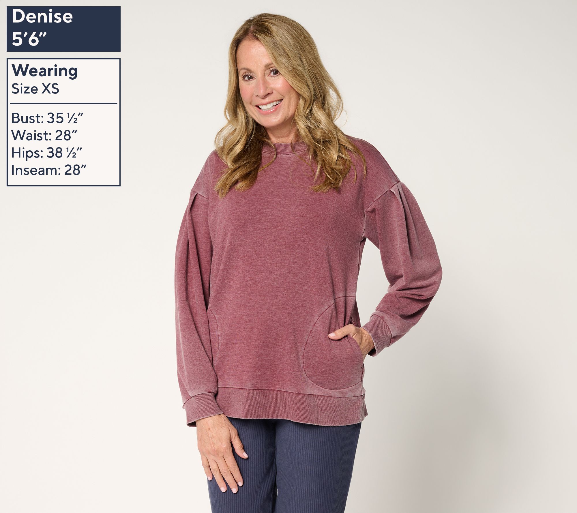 LOGO by Lori Goldstein French Terry Pleat-Detail Sweatshirt - QVC.com