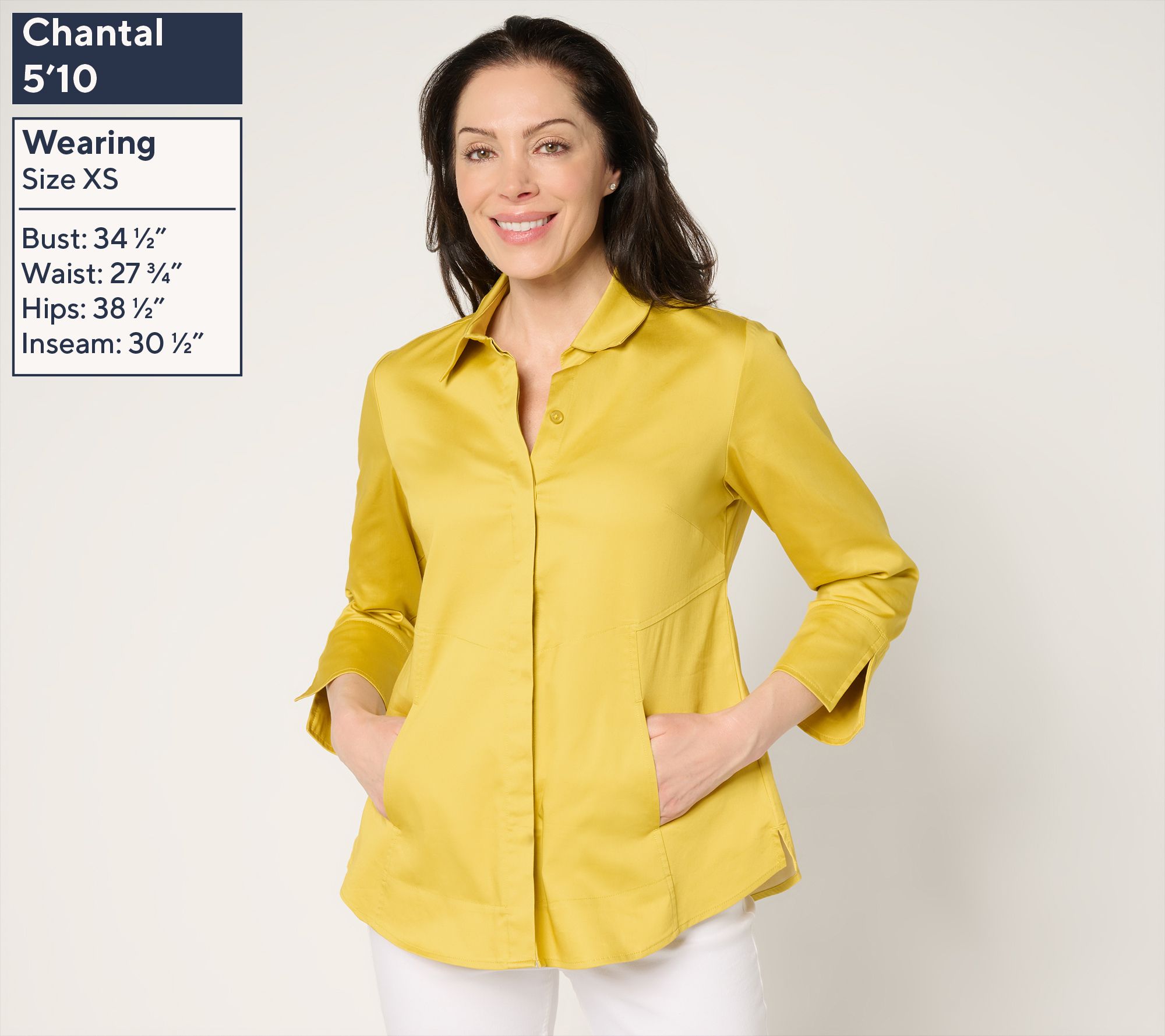 "As Is" Joan Rives Cotton Stretch Sateen Button Front Shirt w/Pockets ...