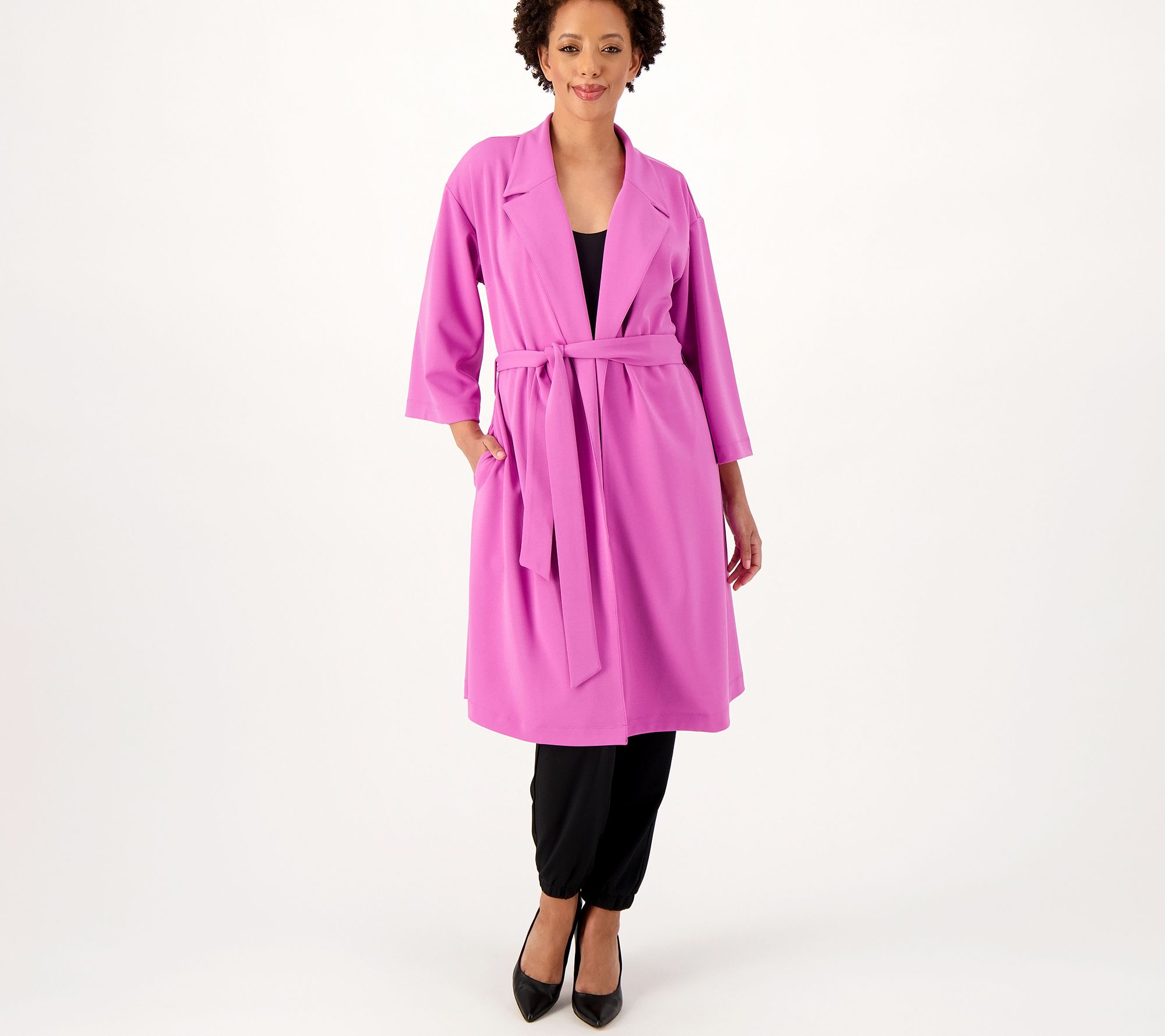Girl With Curves 3/4" Sleeve Wrap Coat w/ Tie Waist - QVC.com