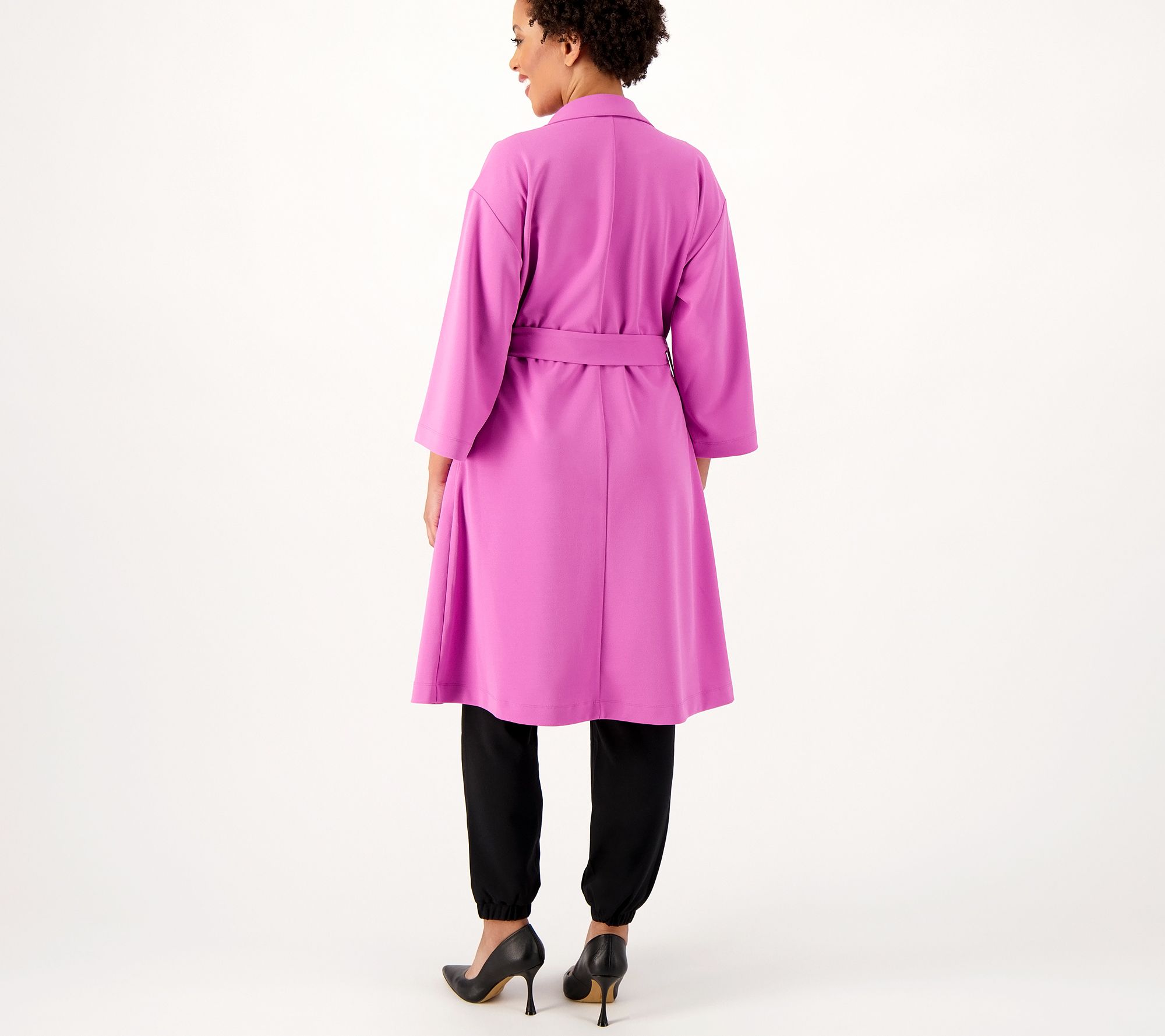 Girl With Curves 3/4" Sleeve Wrap Coat w/ Tie Waist - QVC.com