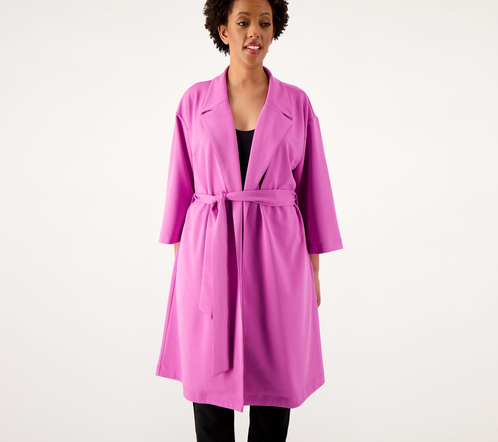 Girl With Curves 3/4" Sleeve Wrap Coat w/ Tie Waist - QVC.com