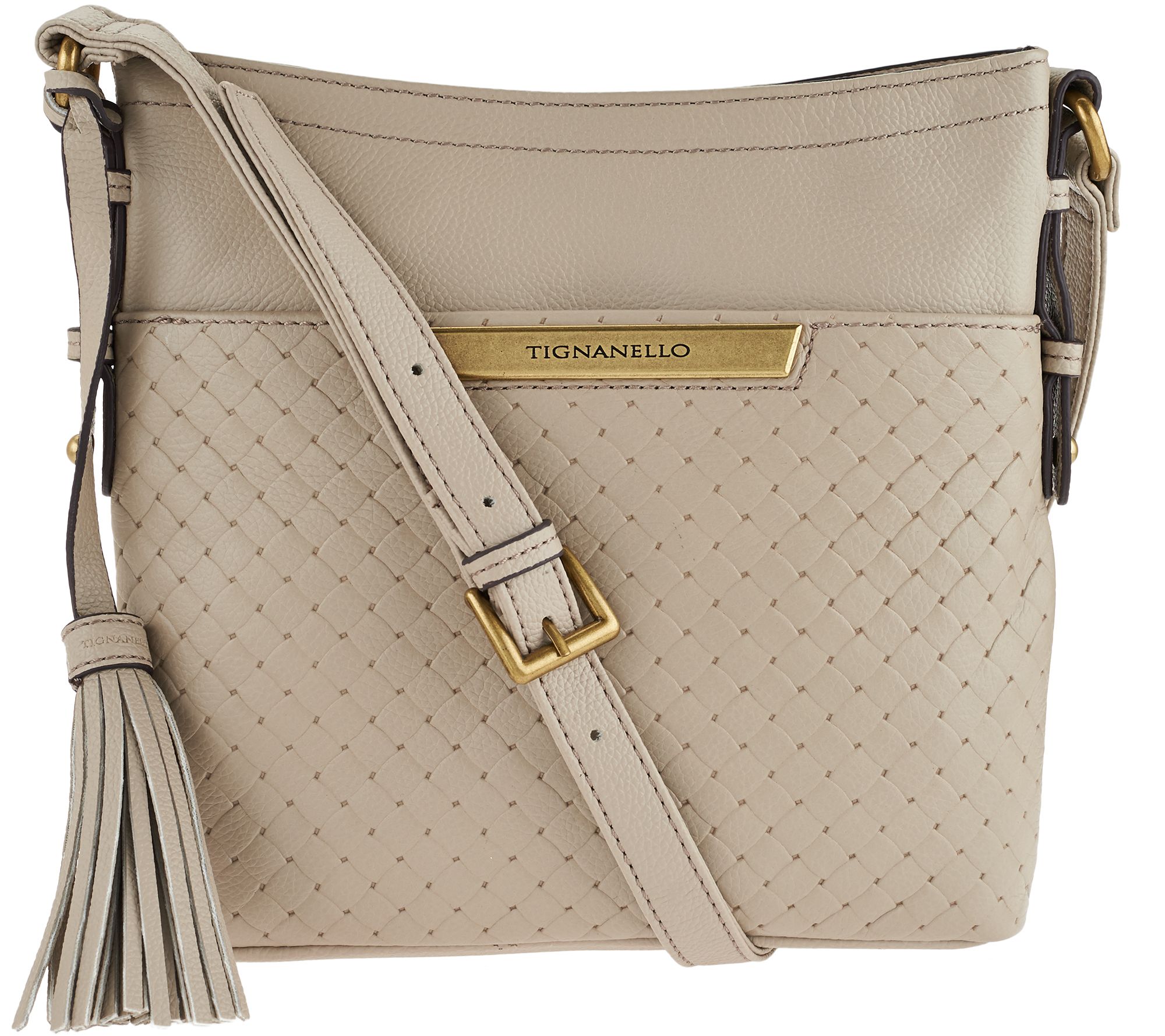 "As Is" Tignanello Pebble Leather Weave RFID Crossbody Bag - QVC.com