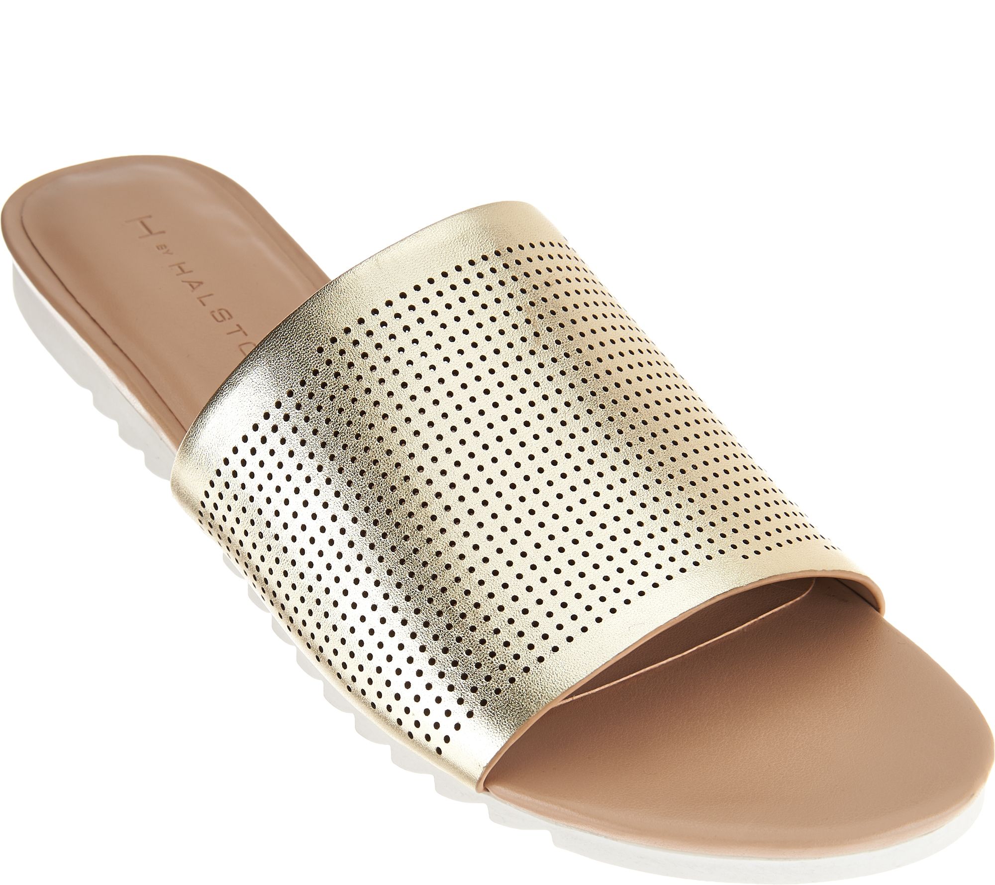 "As Is" H by Halston Open- Toe Perforated Leather Slides - Bailey - QVC.com