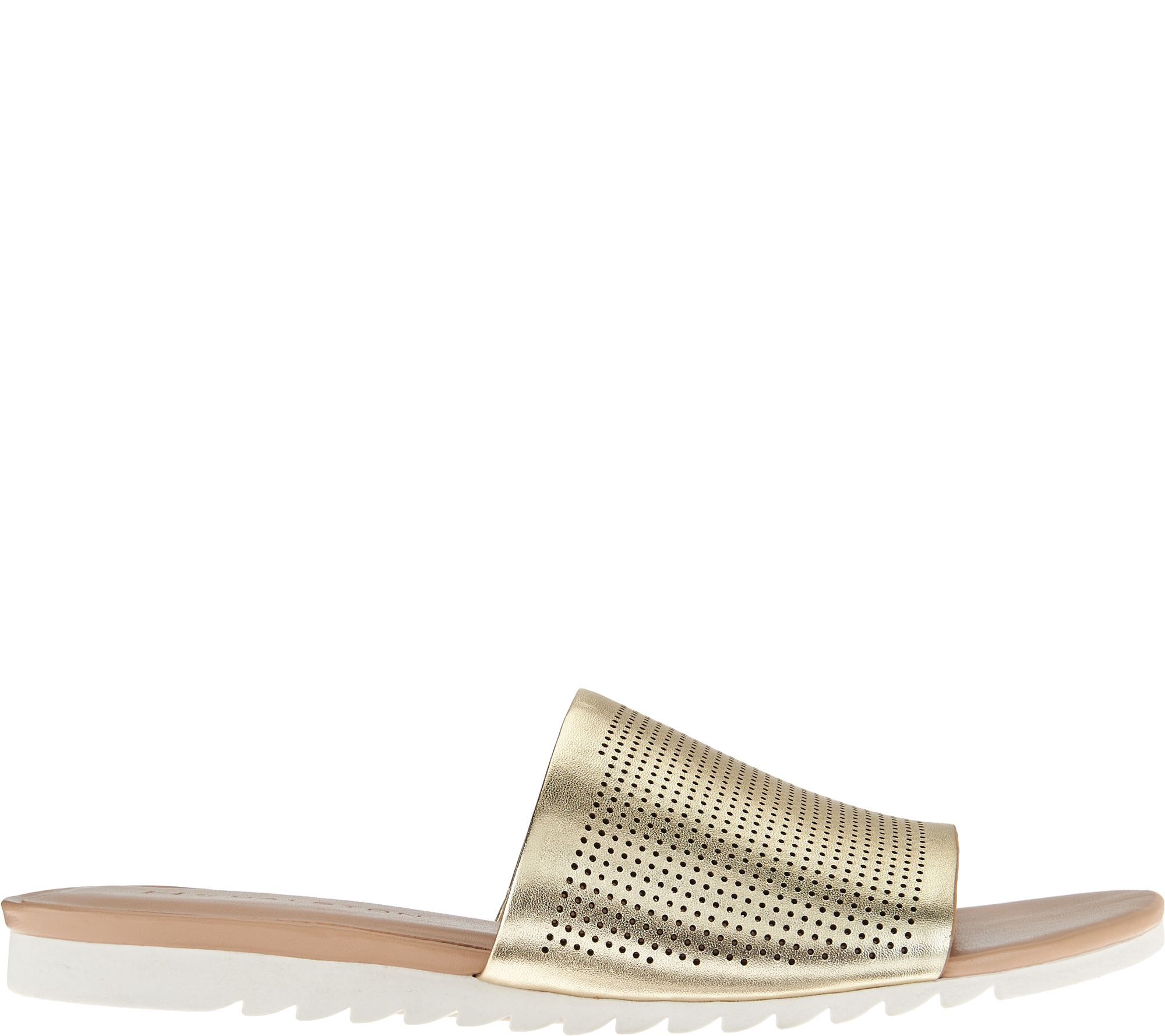 "As Is" H by Halston Open- Toe Perforated Leather Slides - Bailey - QVC.com