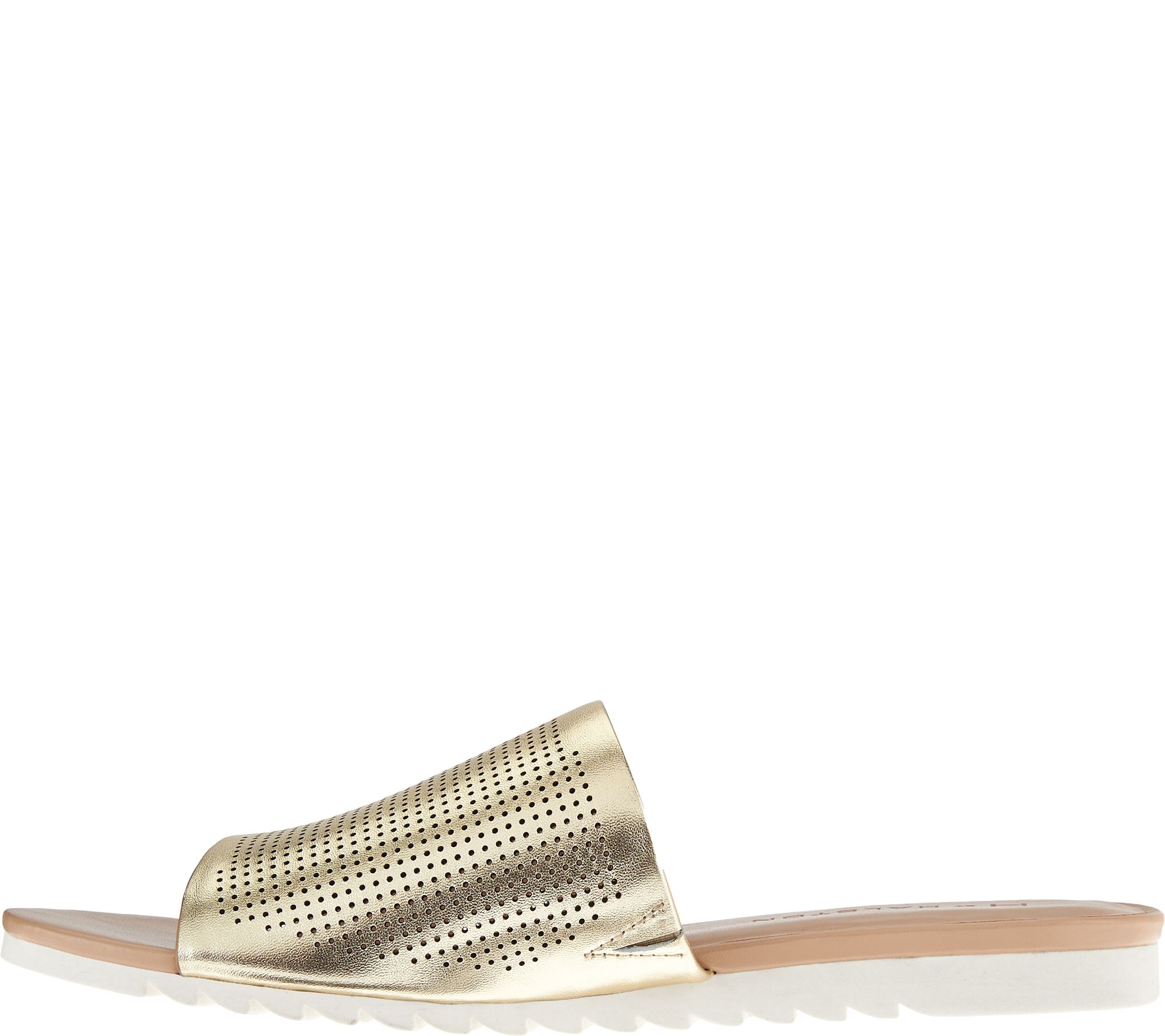 "As Is" H by Halston Open- Toe Perforated Leather Slides - Bailey - QVC.com