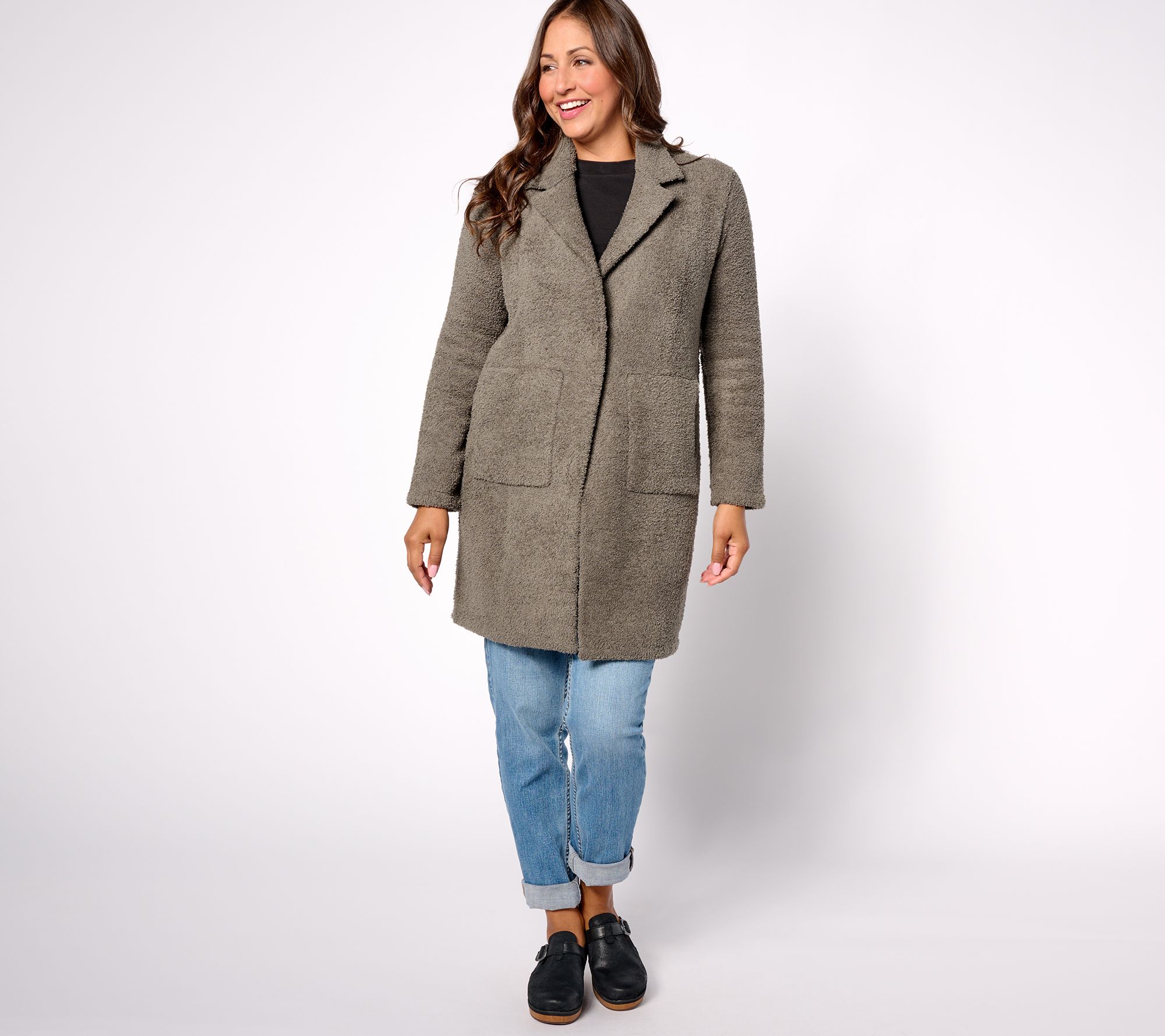 "As Is" Barefoot Dreams CozyChic Coatigan with Patch Pockets - QVC.com