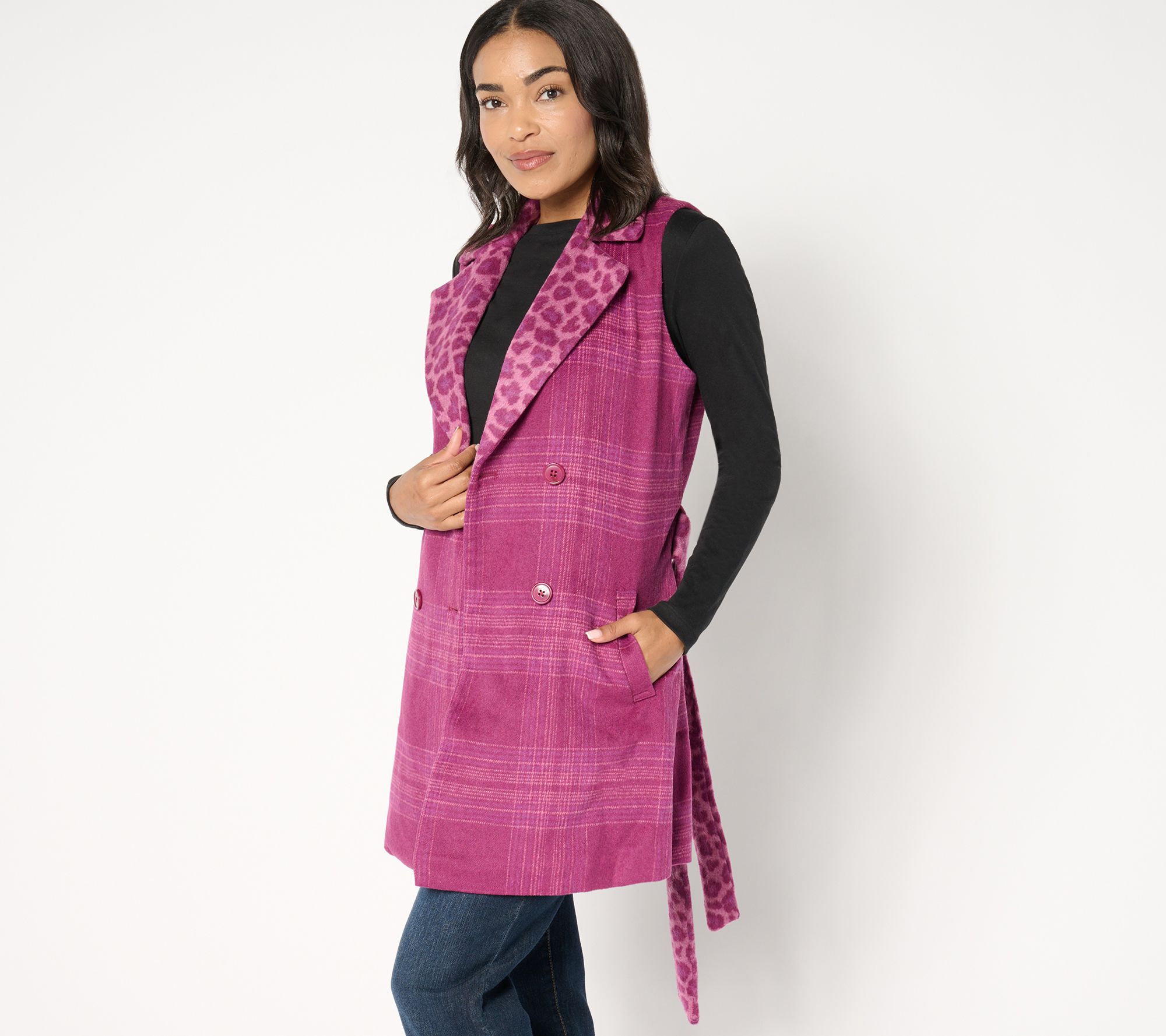 Susan Graver Petite Printed Double Breasted Vest with Tie - QVC.com