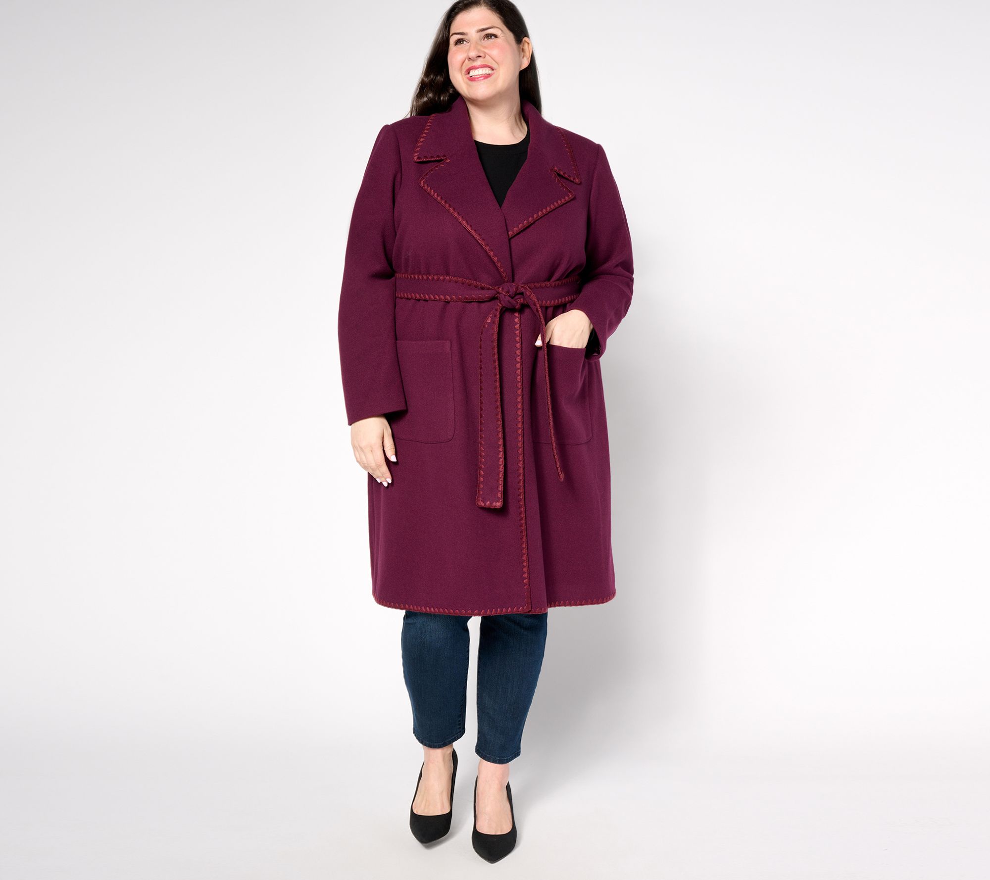 BEAUTIFUL by Lawrence Zarian Regular Belted Double Knit Lined Coat ...