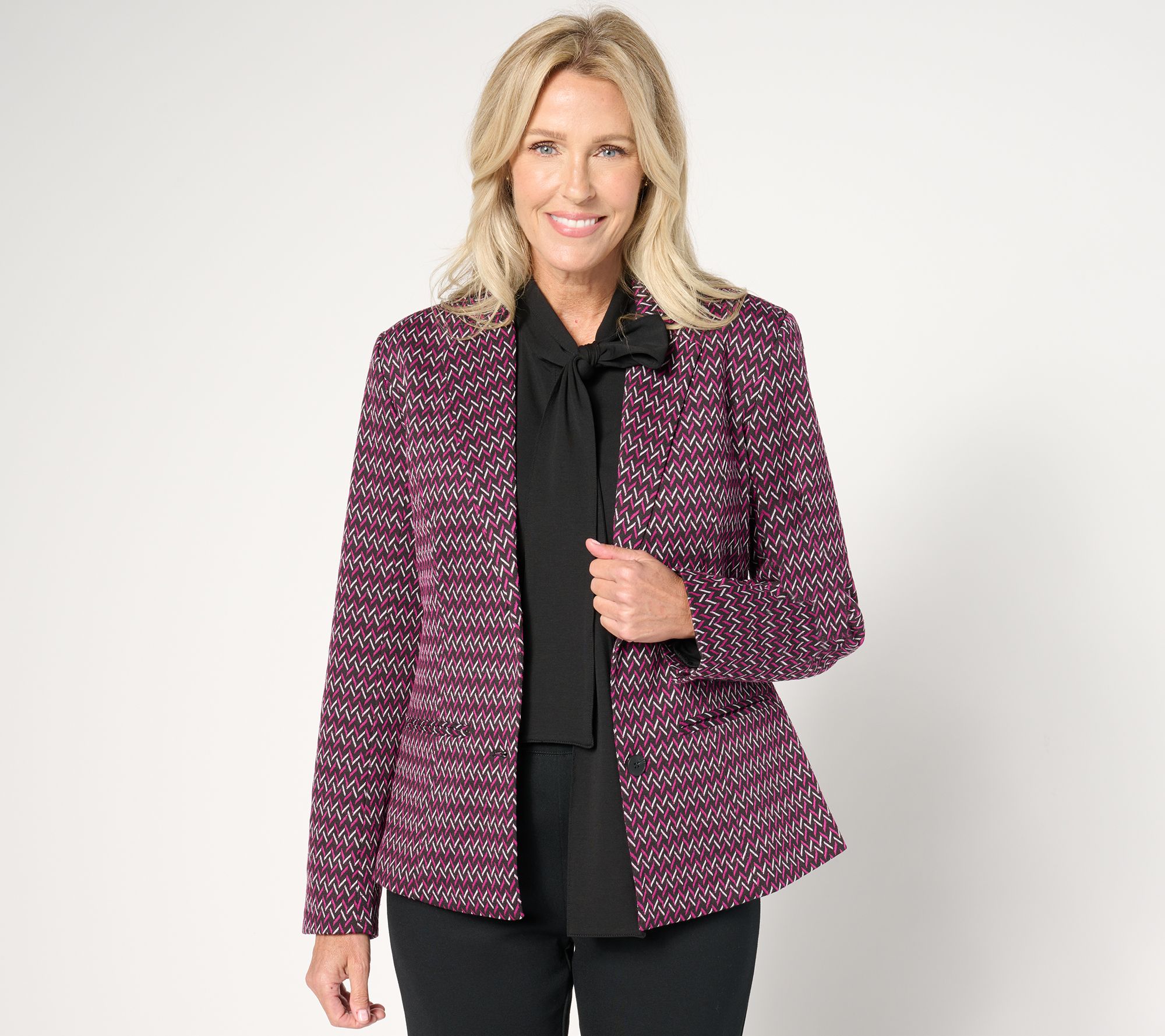 "As Is" by Stacy London Patterned Knit Jacquard Blazer - QVC.com