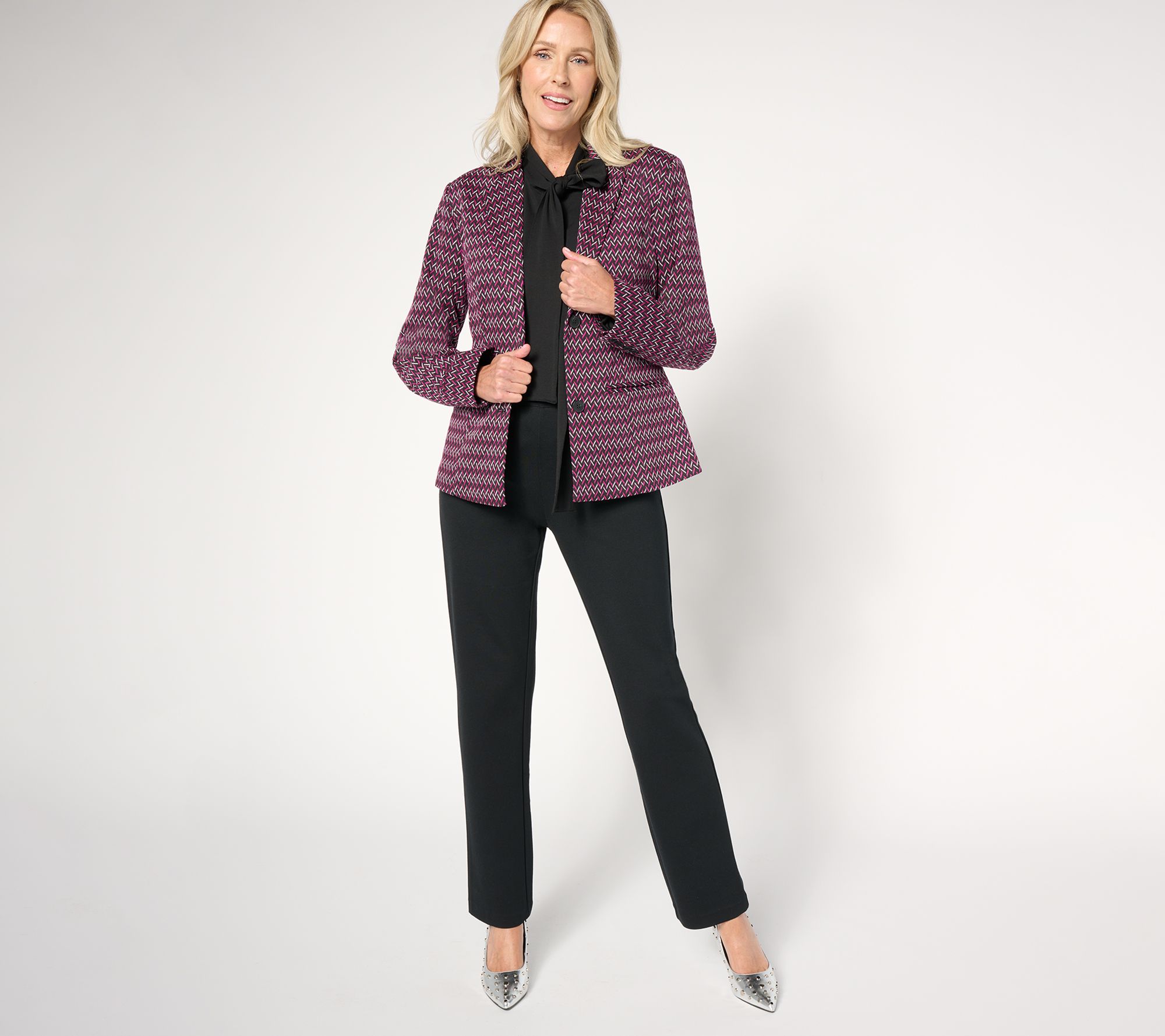"As Is" by Stacy London Patterned Knit Jacquard Blazer - QVC.com